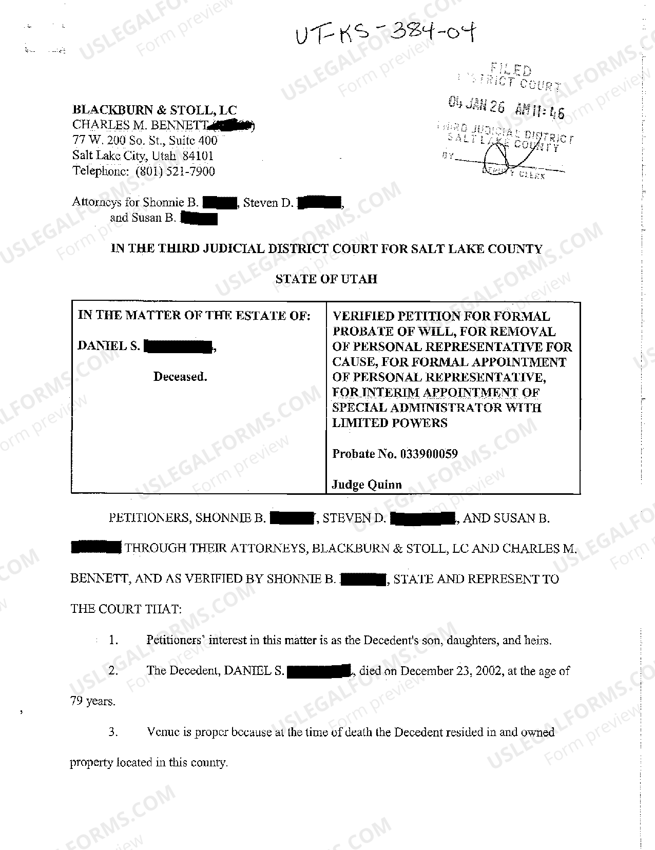 Utah Verified Petition for Formal Probate of Will | US Legal Forms