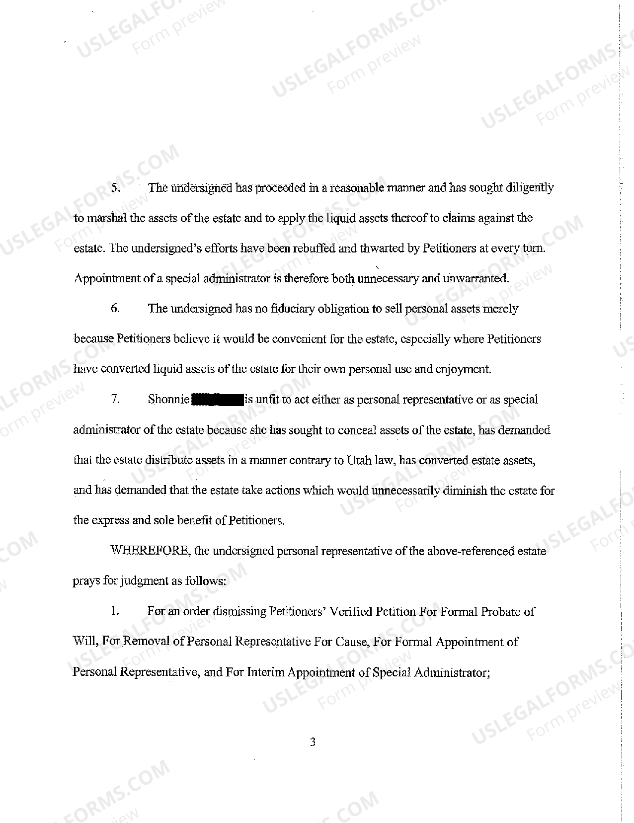 Utah Objection to Verified Petition for Formal Probate of Will, Removal of Personal ...