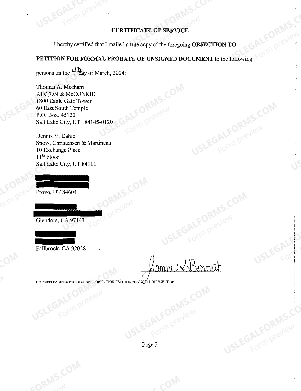 Utah Objection to Petition for Formal Probate of Unsigned Document | US Legal Forms