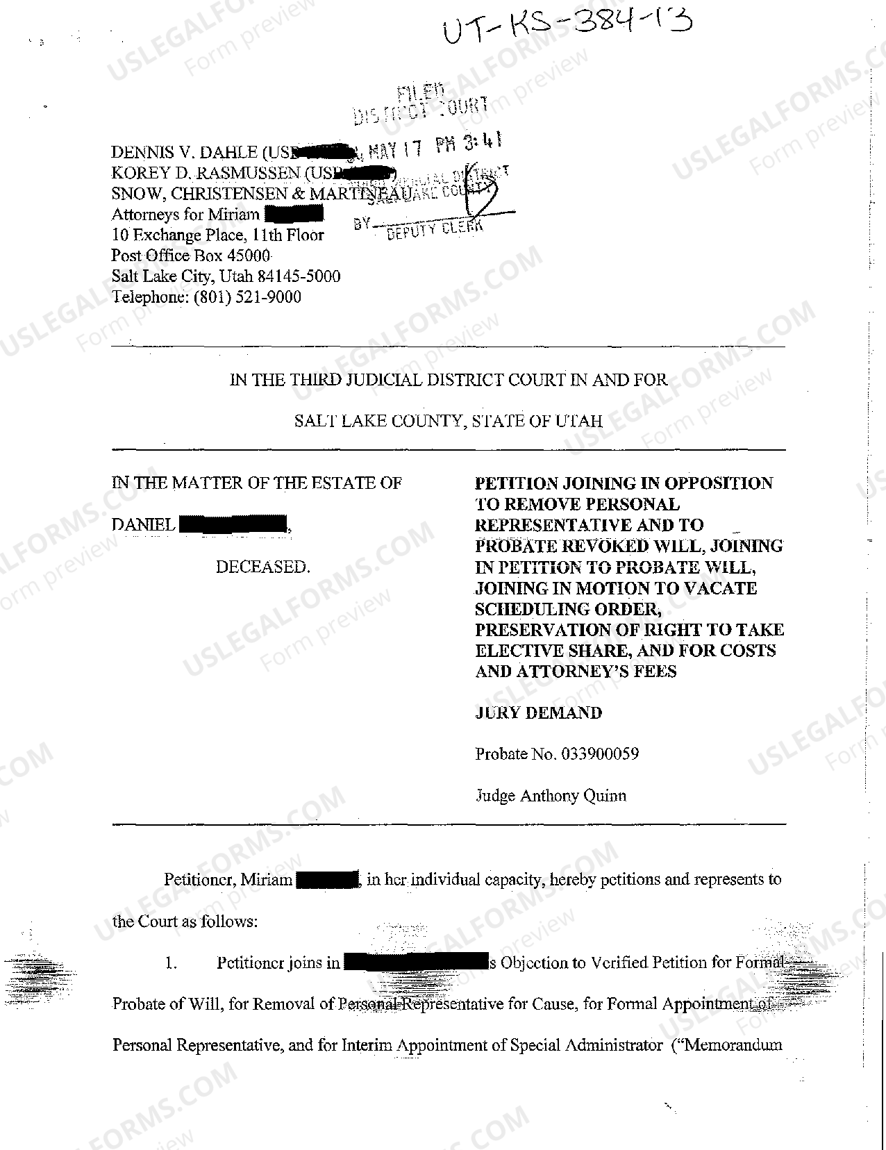 Utah Petition Joining in Opposition to Remove Personal Representative ...