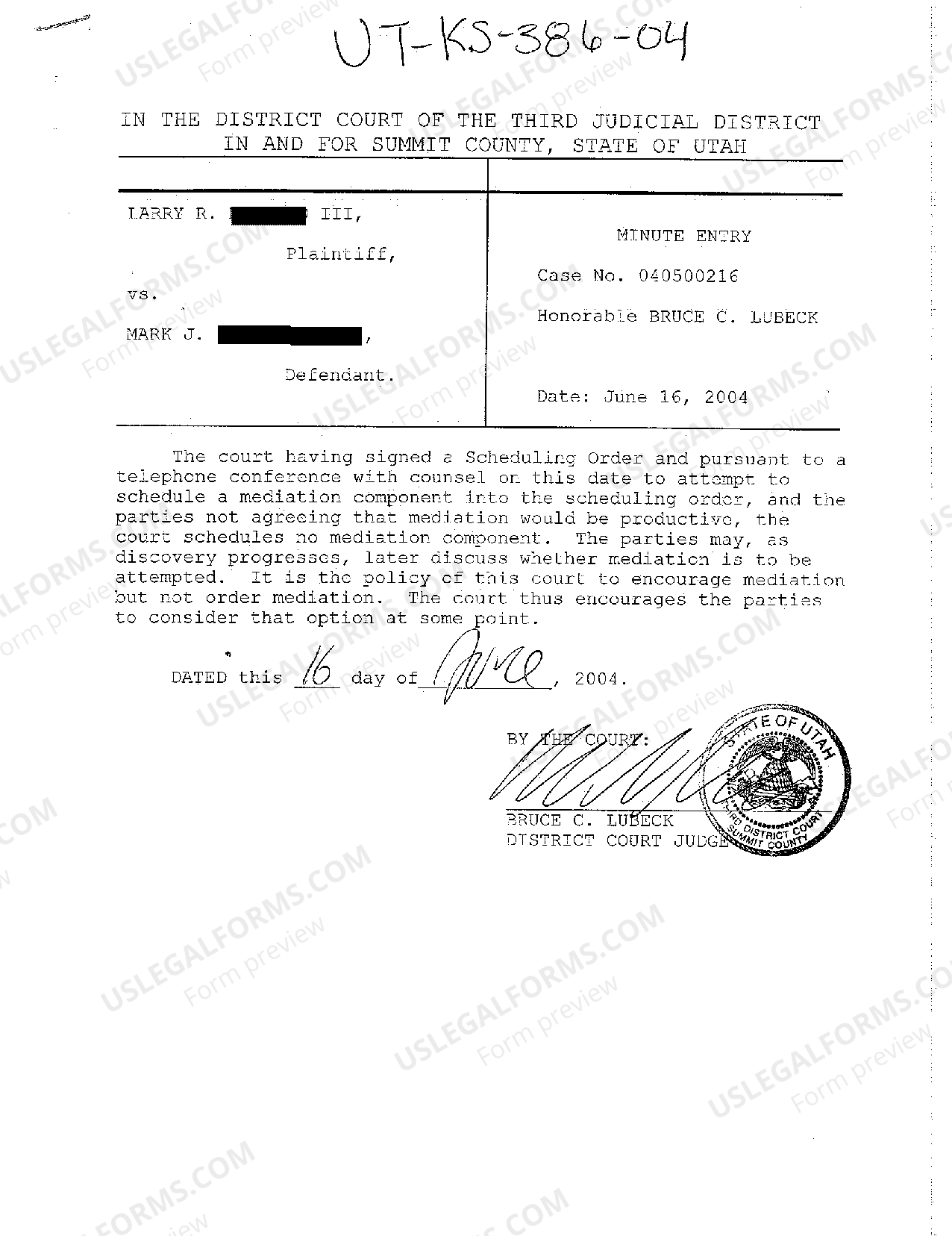 Utah Minute Entry | US Legal Forms