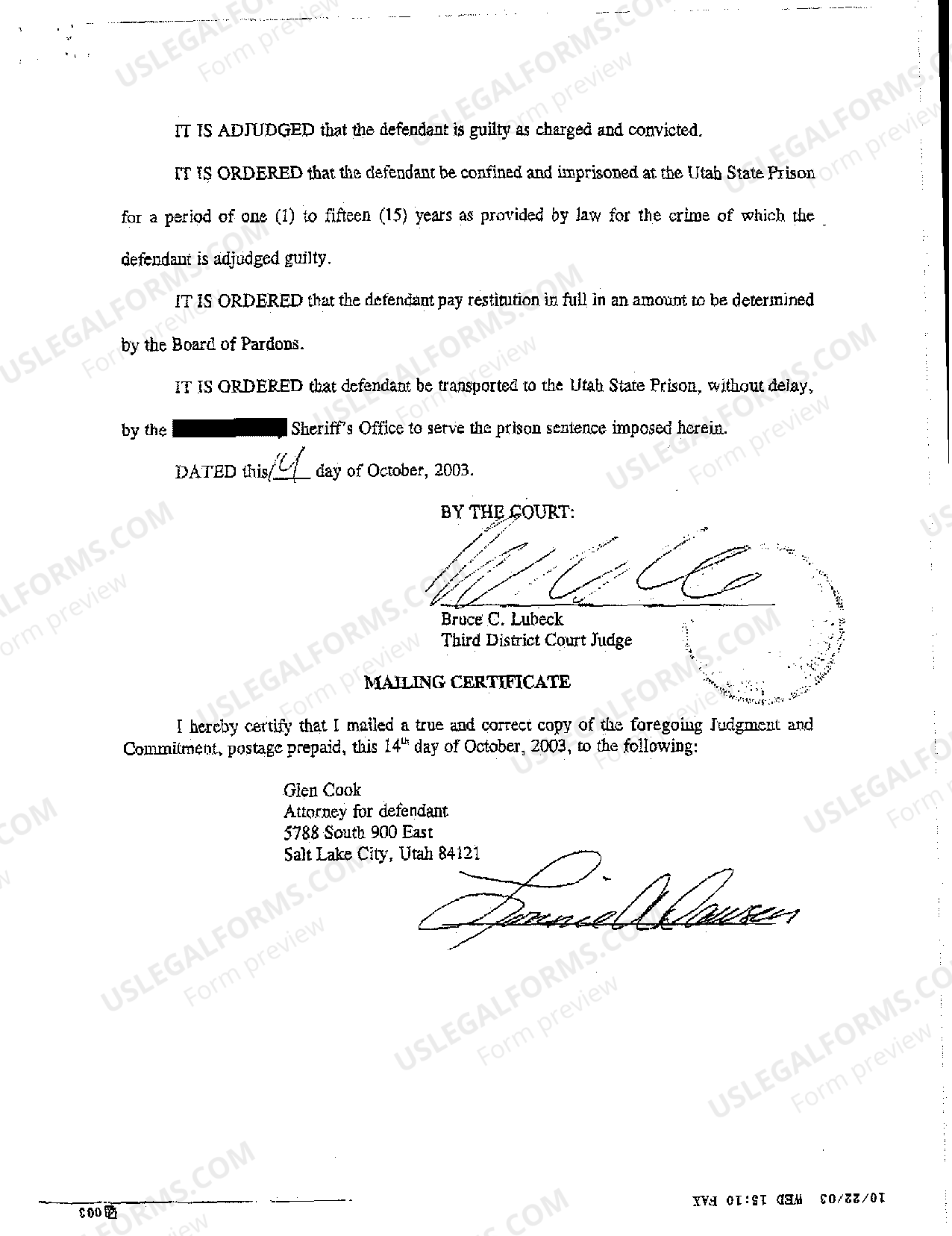 Utah Judgment and Commitment of Prior Suit | US Legal Forms