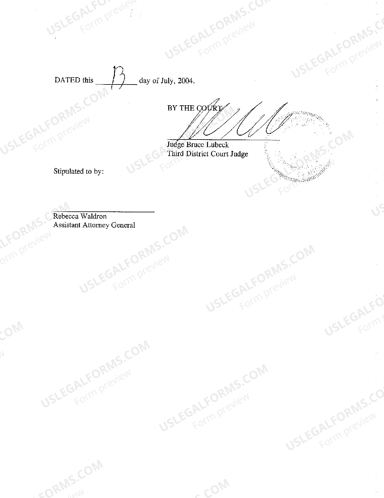 West Valley City Utah Order to Reinstate Driving Privileges and Stay ...