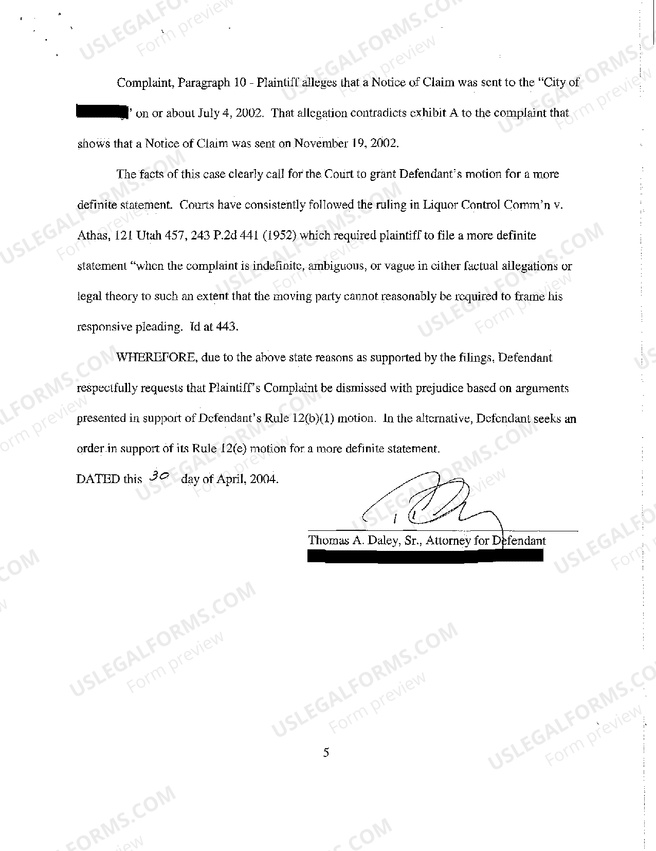 Utah Memorandum in Support of Defendant's Motion to Dismiss and / or Motion for a More Definite ...