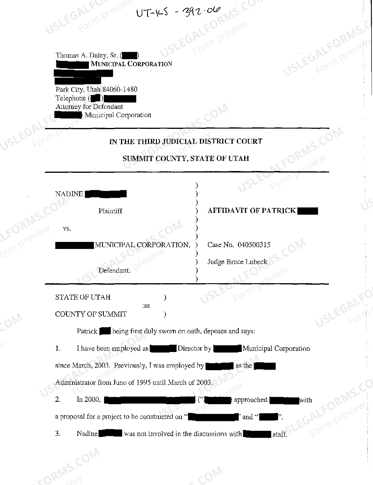 Utah Affidavit of Defendant's Witness Supporting Motion to Dismiss | US Legal Forms