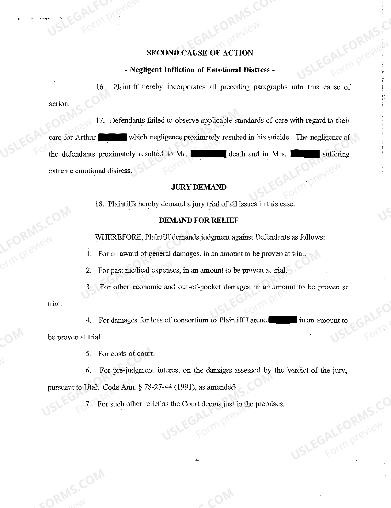 Utah Complaint and Jury Demand - Negligence - Sample Demand Letter For ...