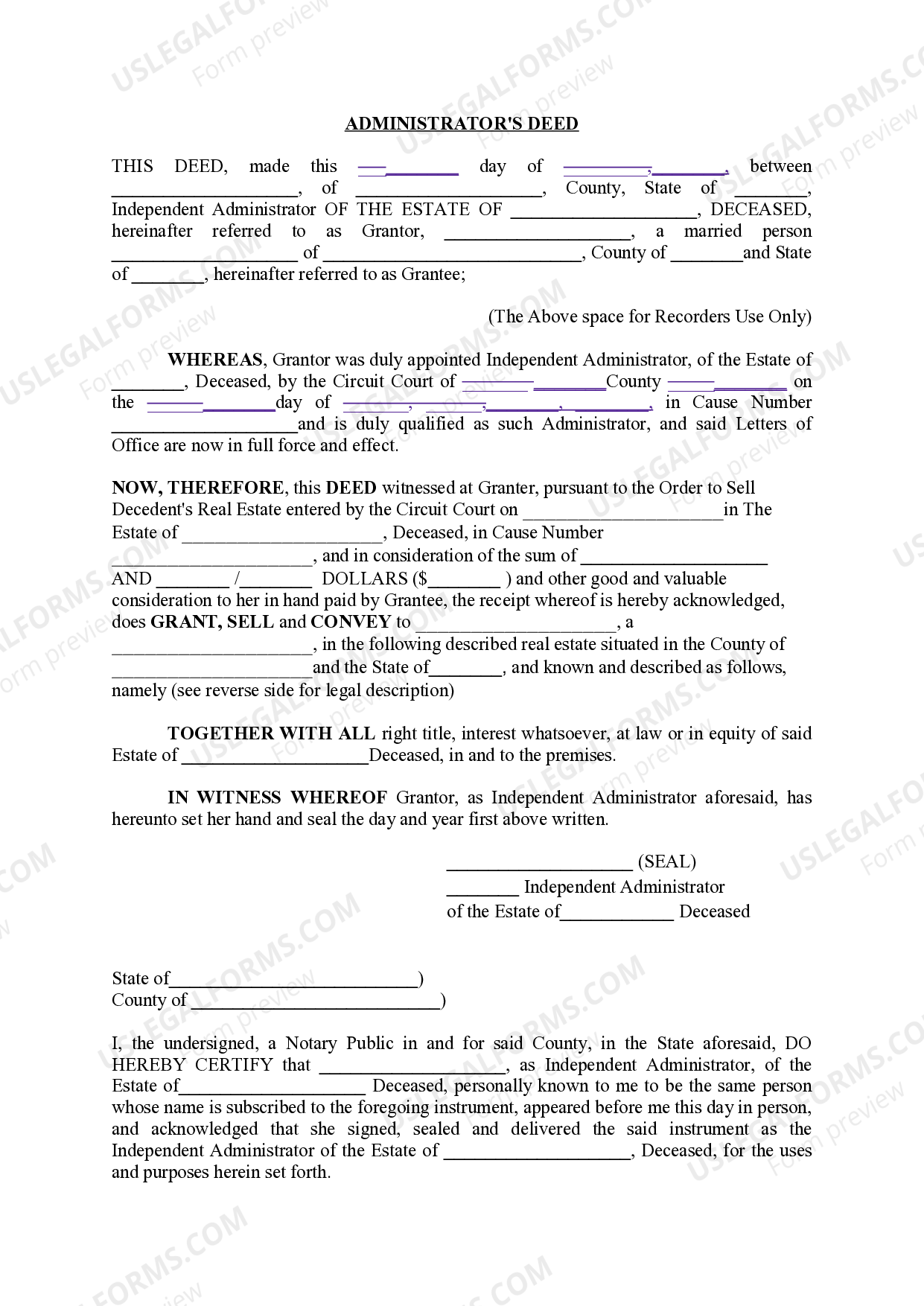 Utah Administrator’s Deed | US Legal Forms