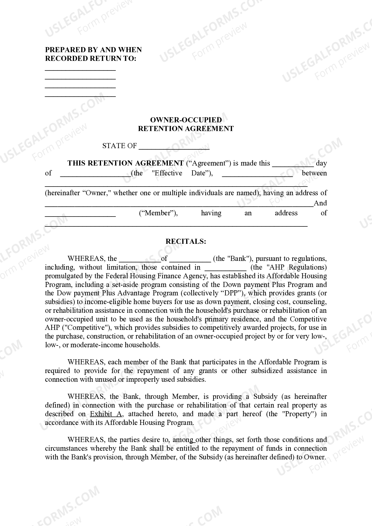 Utah Owner-Occupied Retention Agreement | US Legal Forms