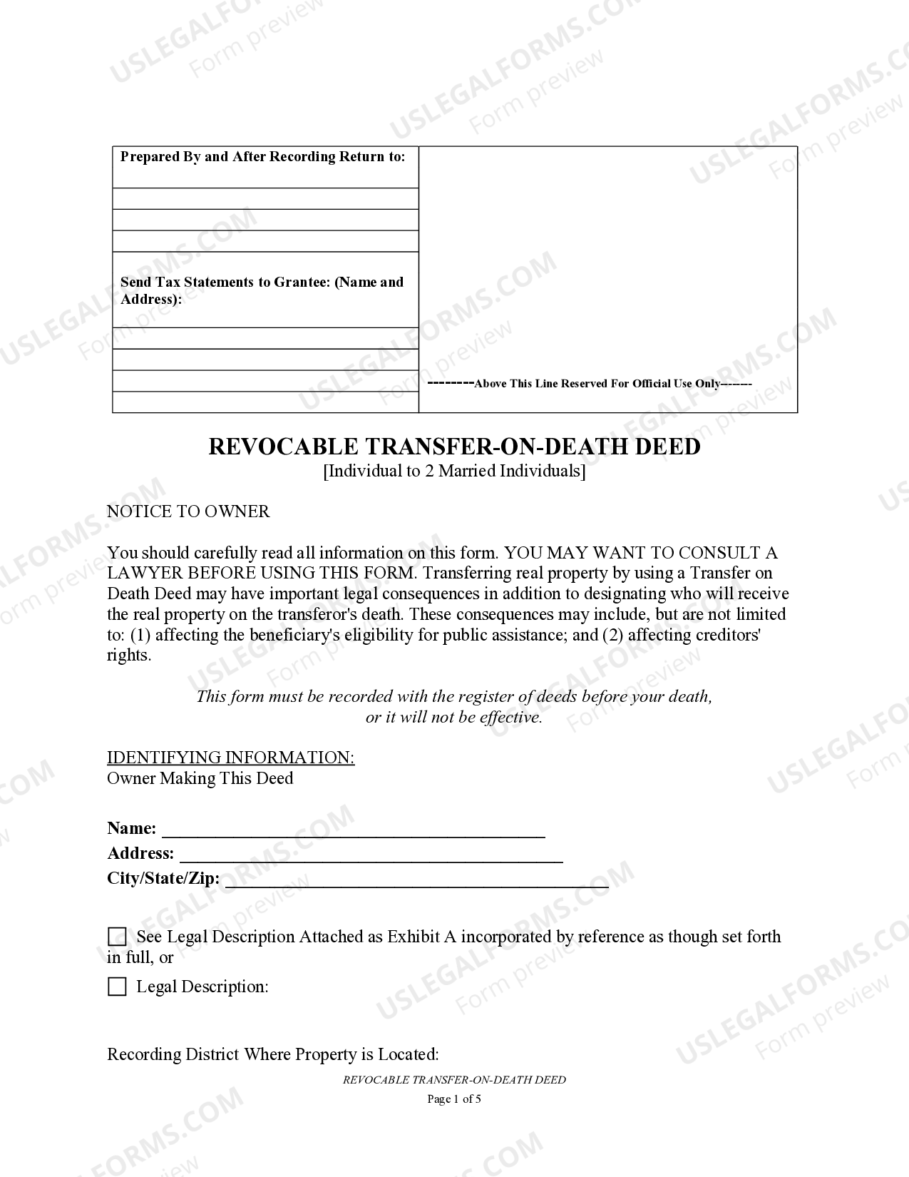 Utah Transfer on Death Deed or TOD - Beneficiary Deed for Individual to ...