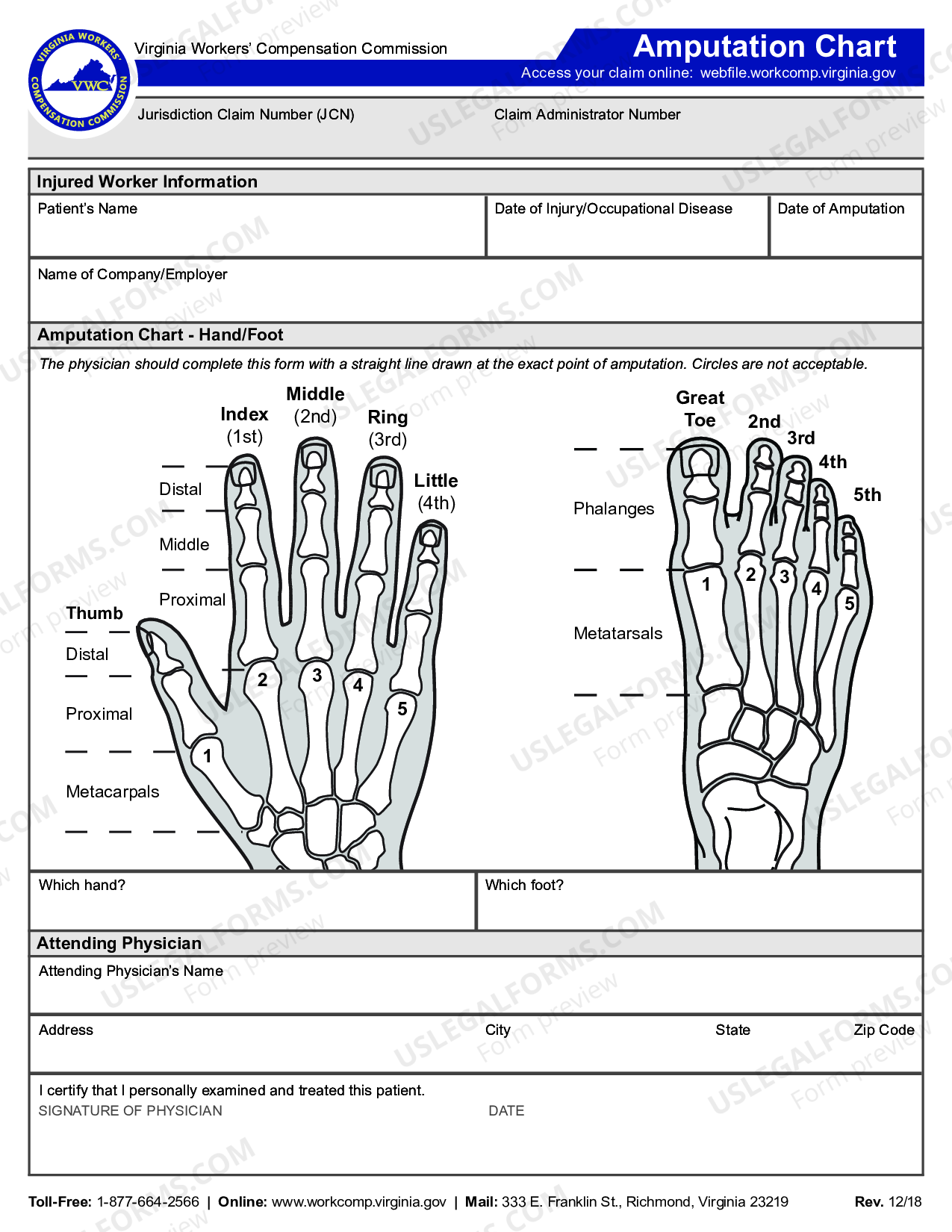 Virginia Amputation Chart - Foot for Workers' Compensation | US Legal Forms