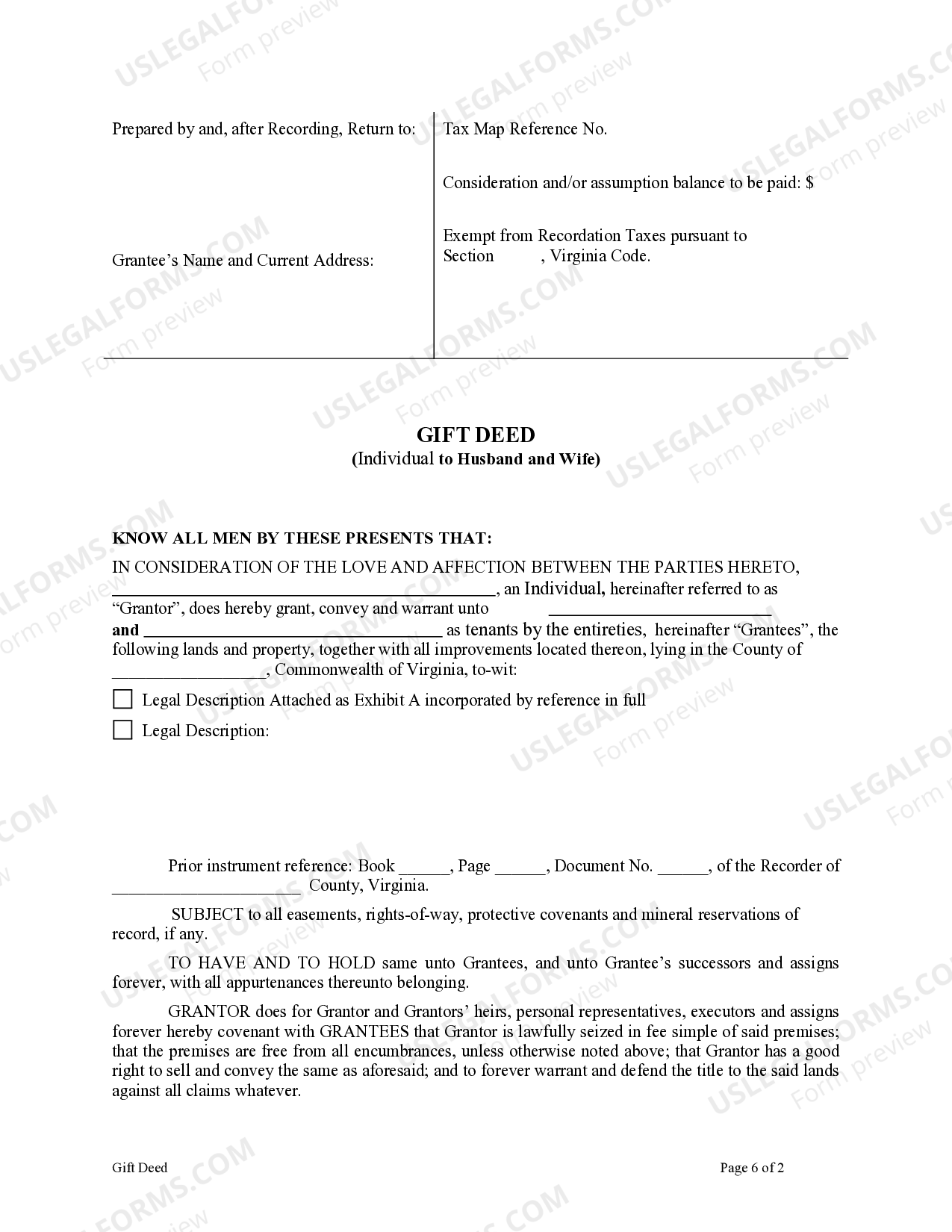 Virginia Gift Deed from an Individual - Virginia Gift Deed | US Legal Forms
