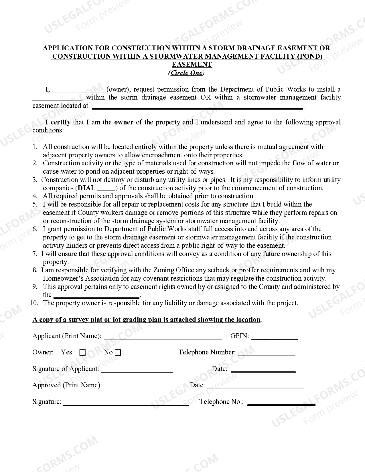 Virginia Application for Construction with Storm Drainage Easement | US ...