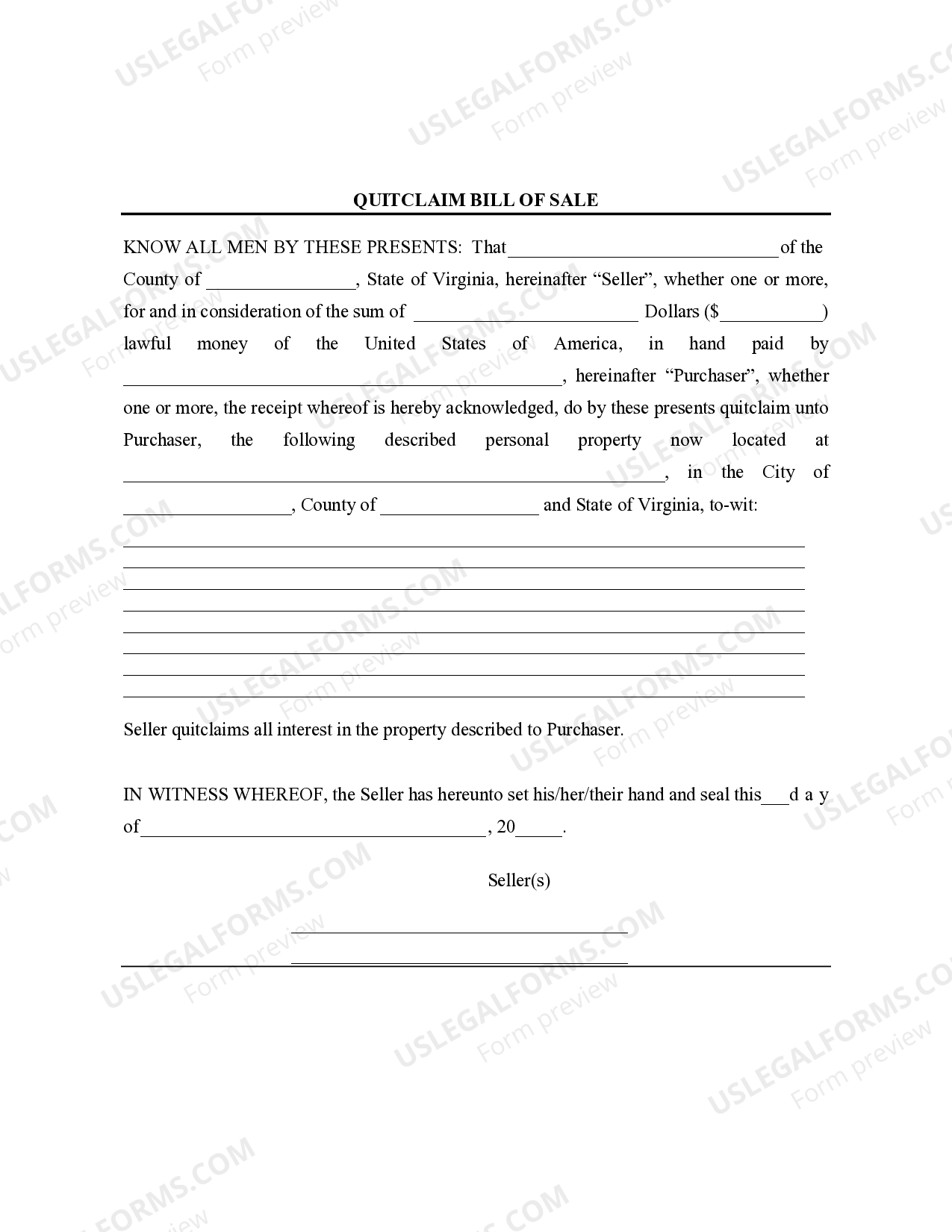 Virginia Bill of Sale without Warranty by Individual Seller - Car Bill ...