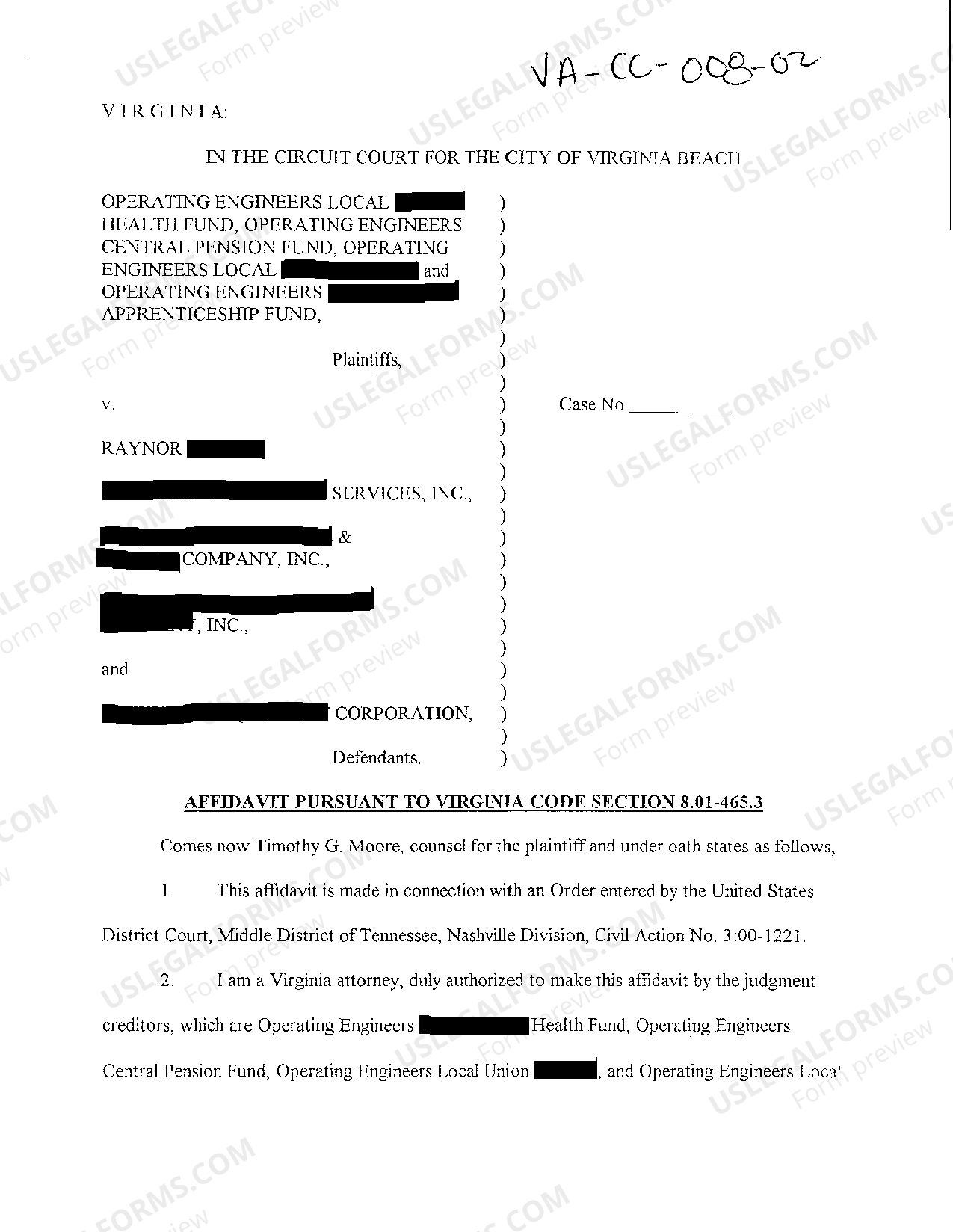 Affidavit Pursuant To Virginia Code Section 8.01-465.3 | US Legal Forms