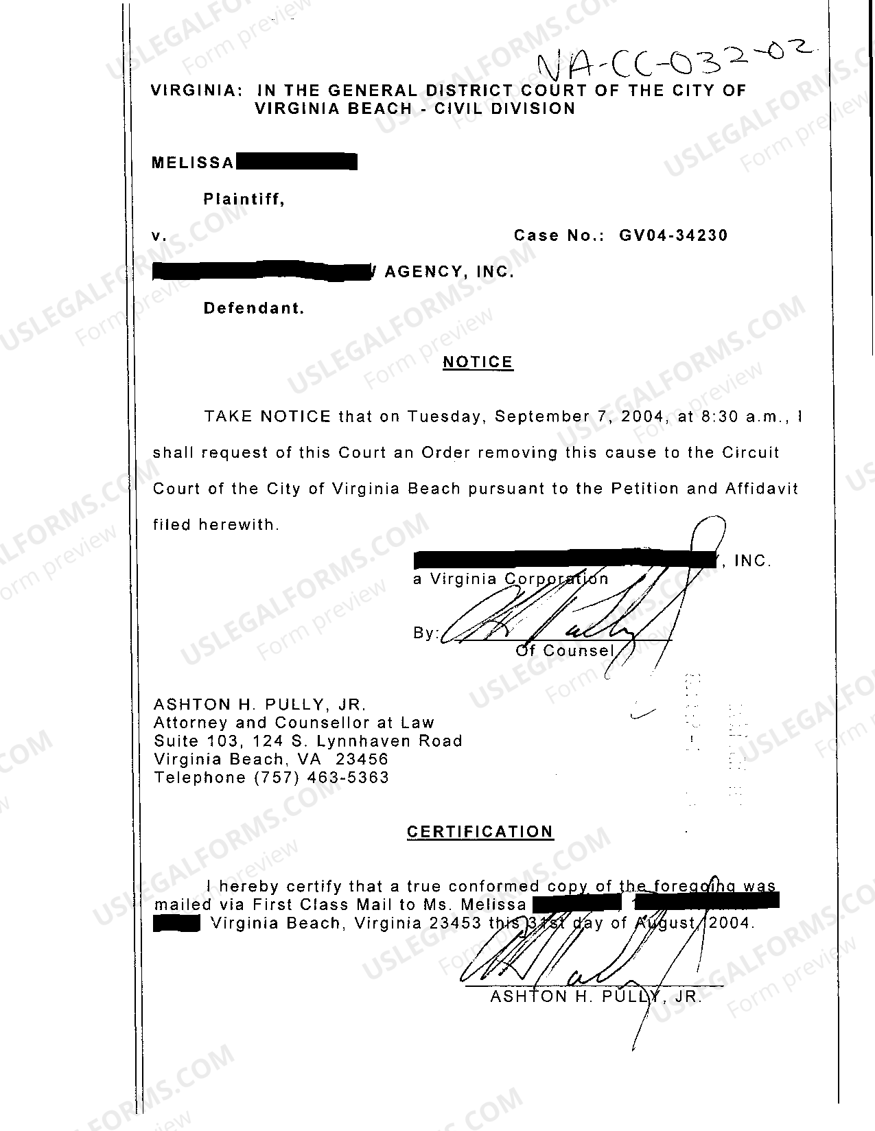 West Virginia Notice of Hearing of Motion to Dismiss and Summary Judgment | US Legal Forms