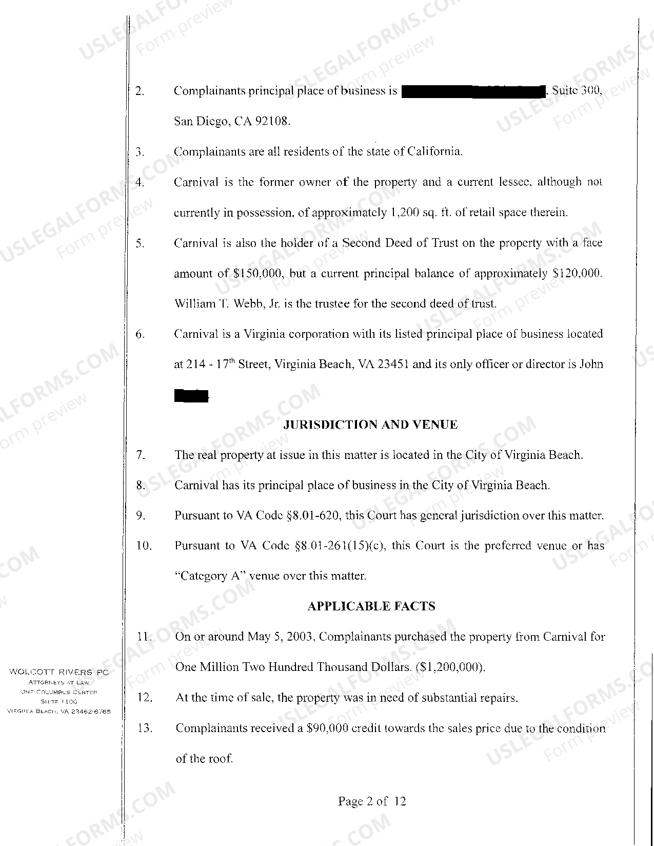 Virginia Bill of Complaint for Preliminary And Permanent Injunctive ...