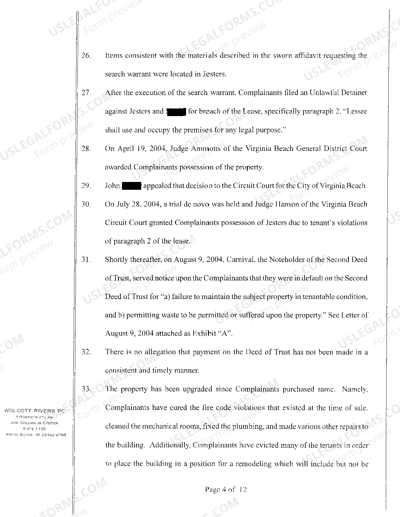 Virginia Bill of Complaint for Preliminary And Permanent Injunctive Relief regarding Foreclosure ...