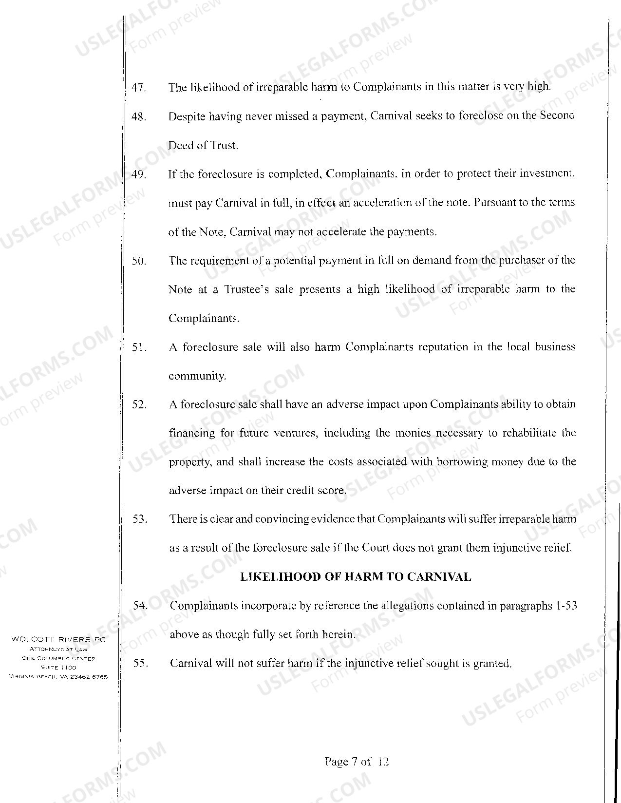 Virginia Bill of Complaint for Preliminary And Permanent Injunctive ...