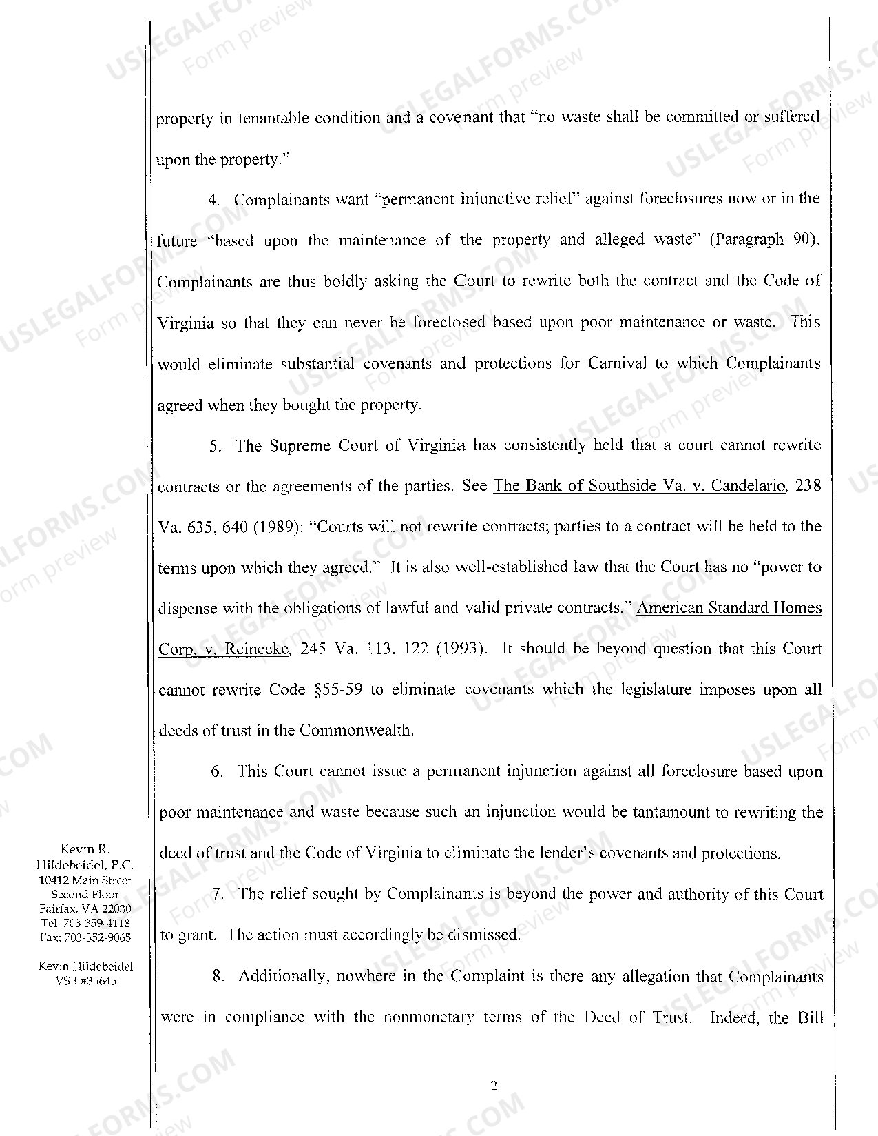 Virginia Demurrer to Bill of Complaint for Injunction - Demurrer ...