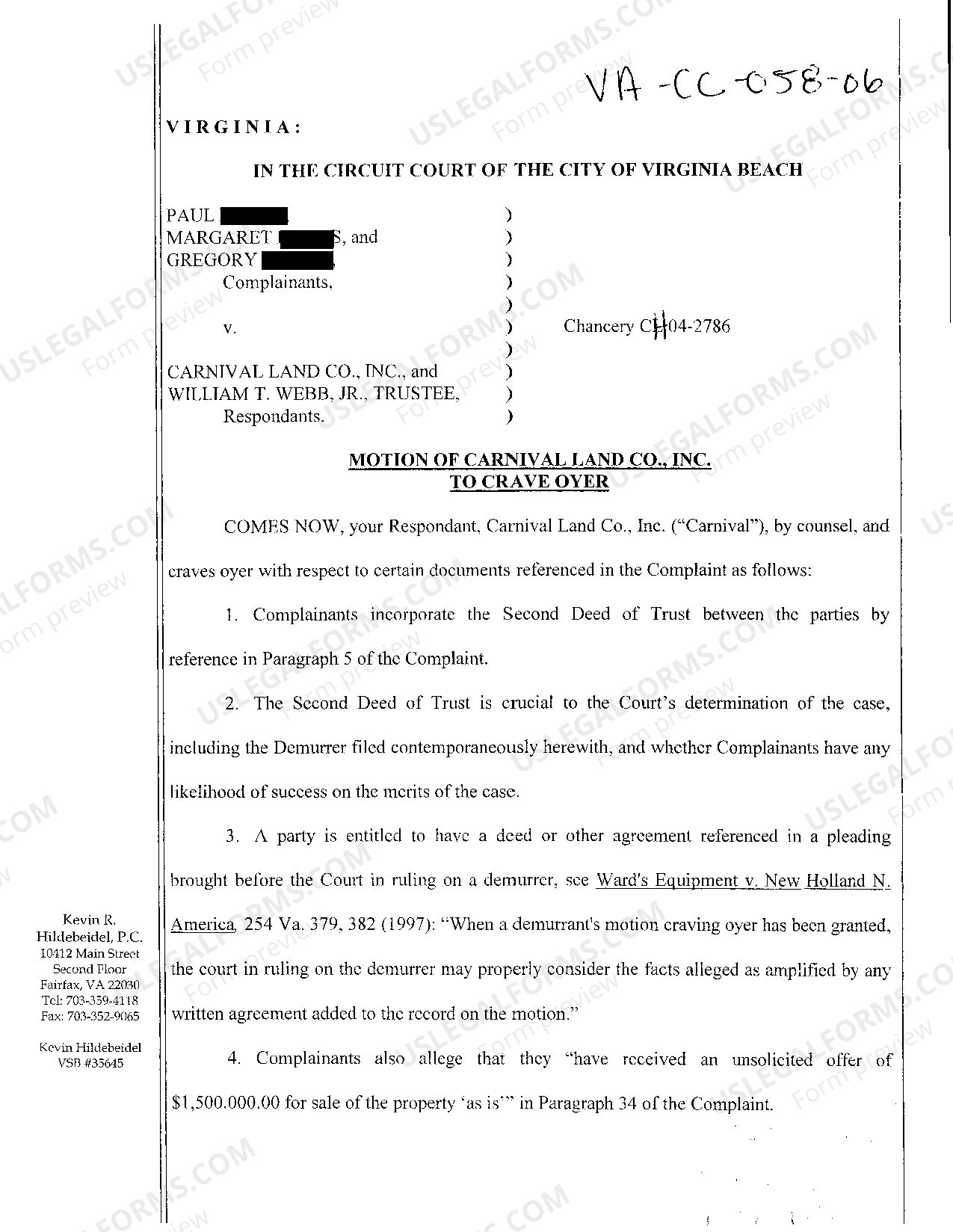 Virginia Motion to Crave Oyer - Motion Craving Oyer | US Legal Forms