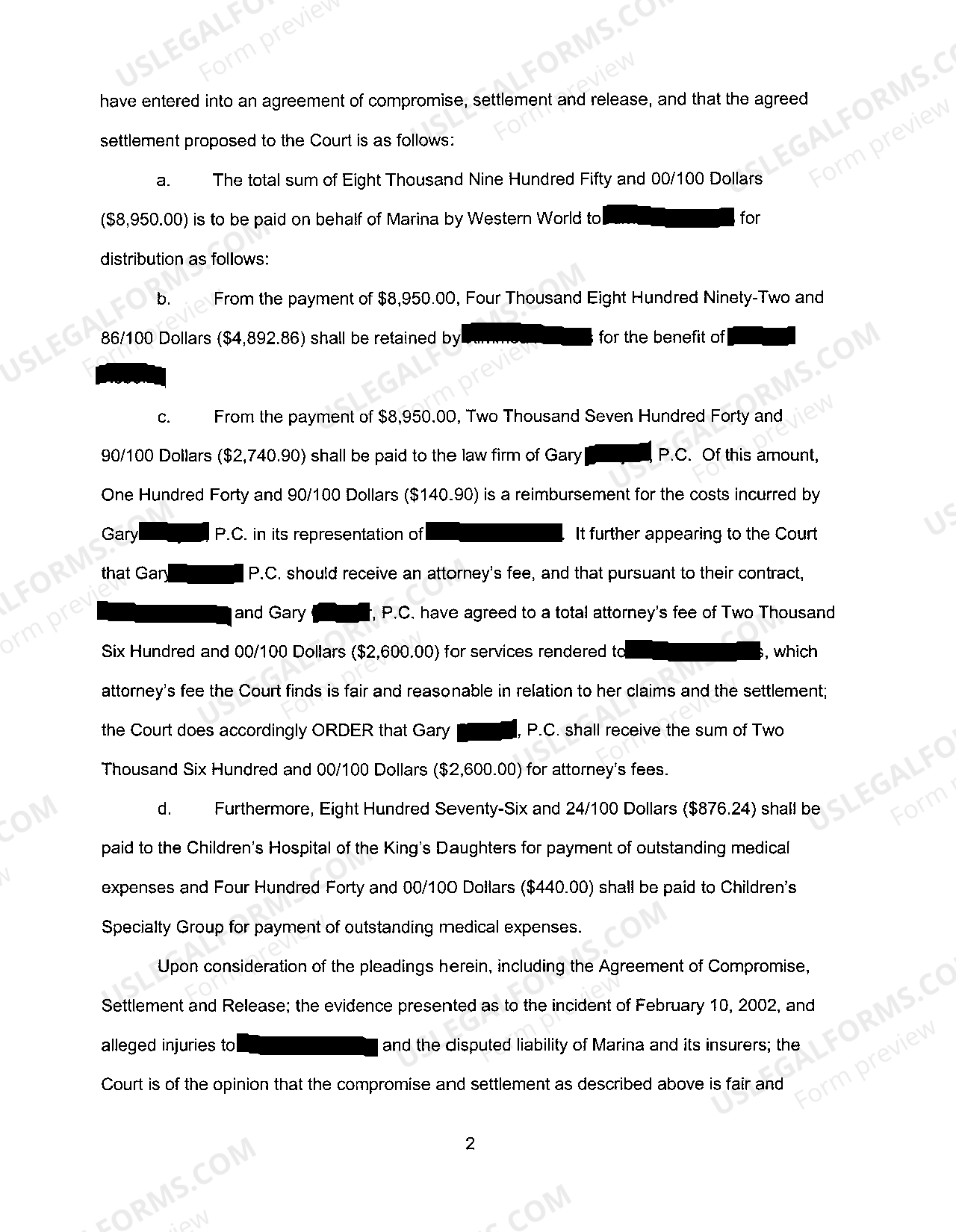 Virginia Order Approving Compromise and Settlement | US Legal Forms