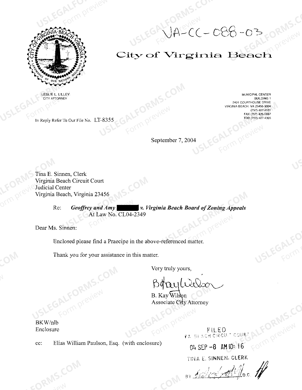 Virginia Letter for A Praecipe - Praecipe Virginia | US Legal Forms
