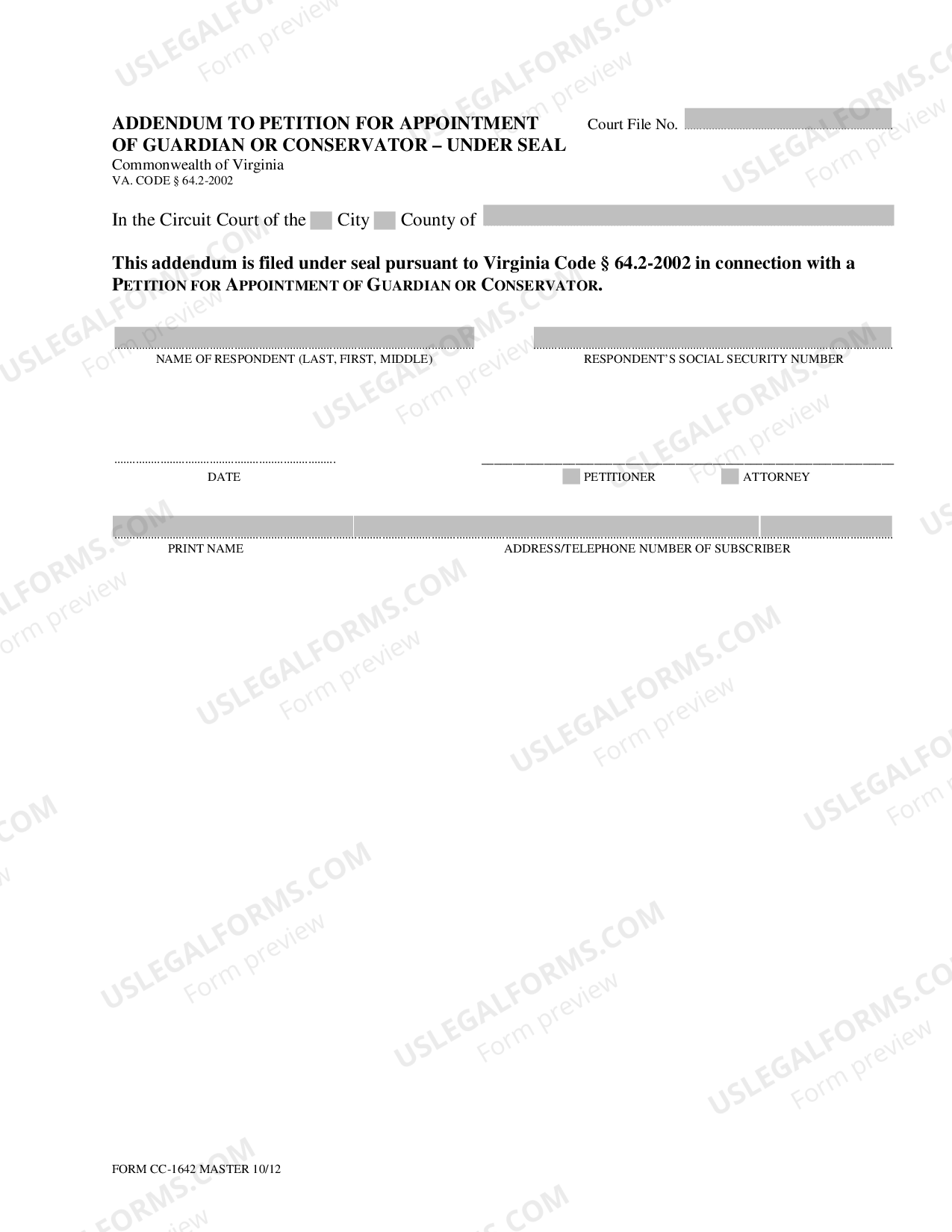 Virginia Addendum to Petition for Appointment of Guardian or ...