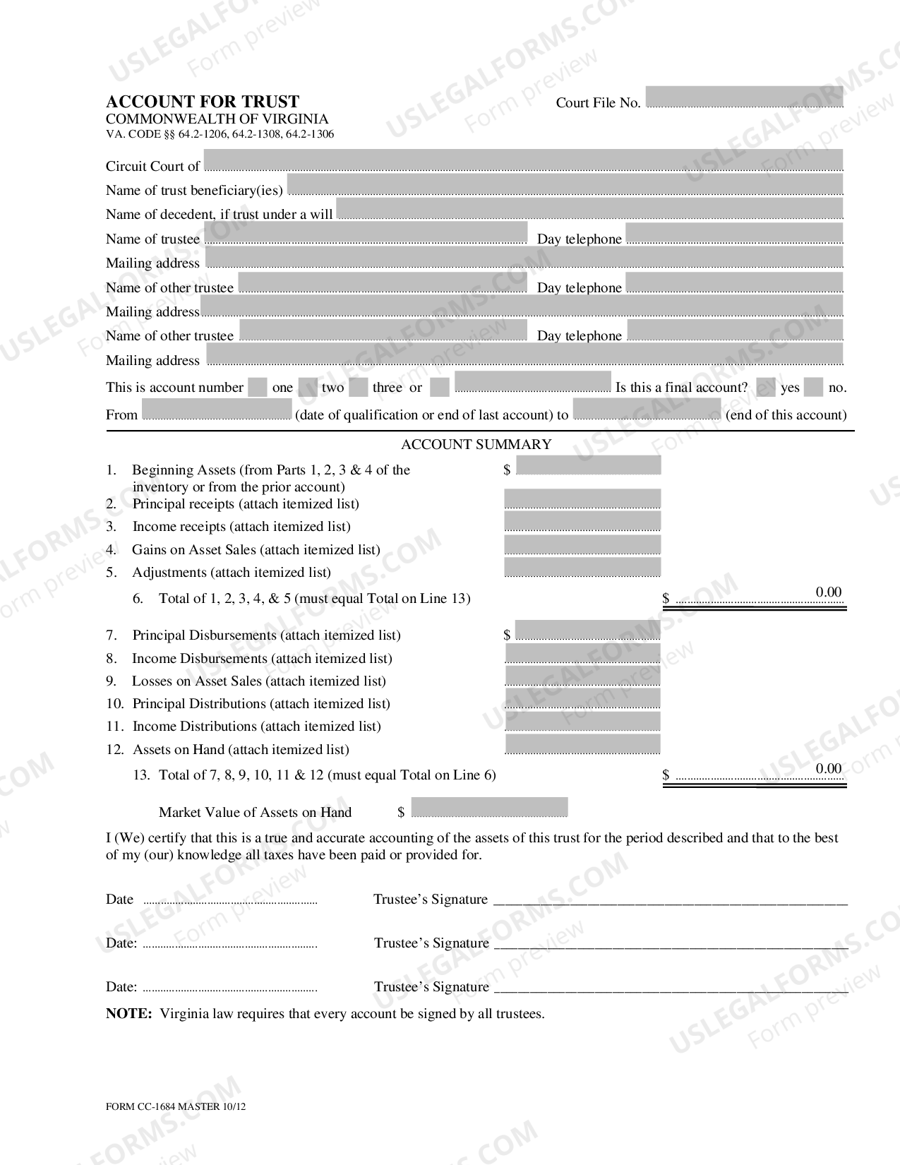 Virginia Account for Trust | US Legal Forms
