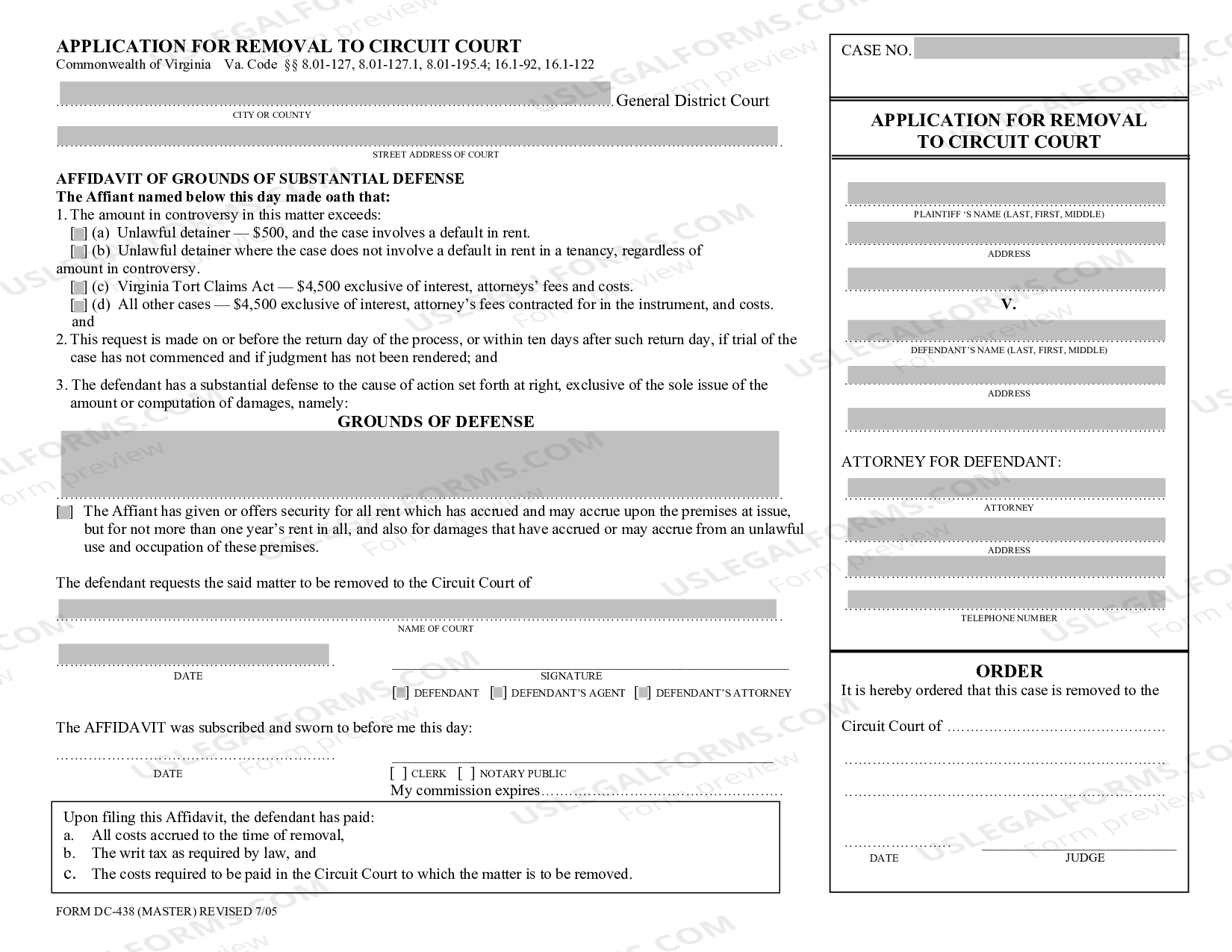 Virginia Application for Removal to Circuit Court | US Legal Forms