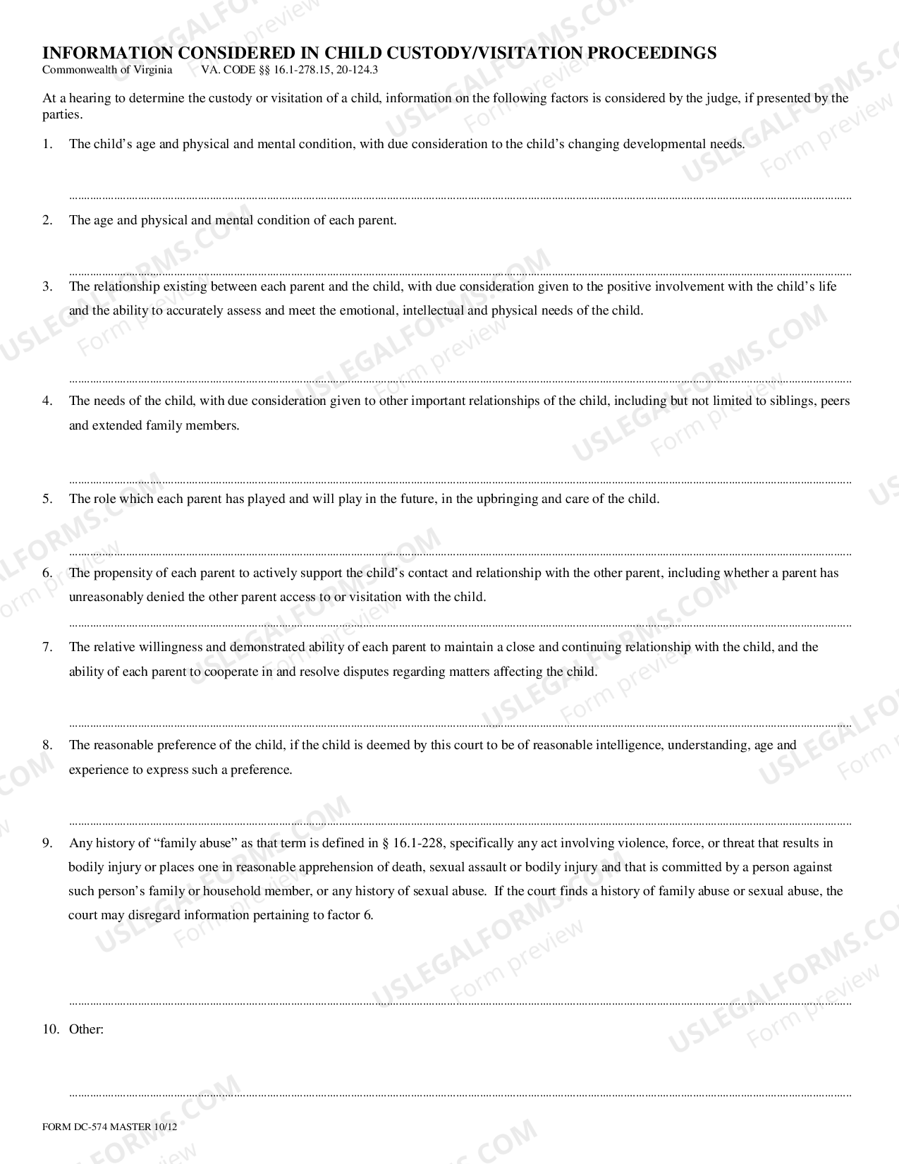 Virginia Information Considered in Child Custody Visitation Proceedings ...