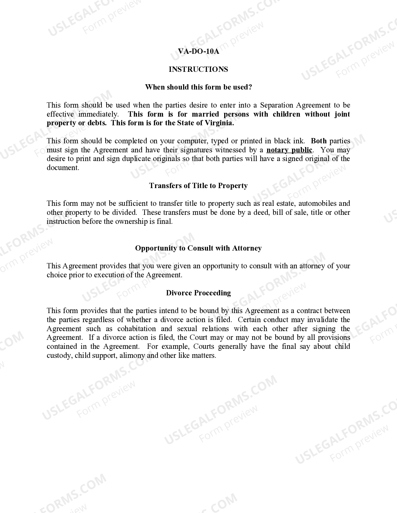 Virginia Marital Domestic Separation and Property Settlement Agreement ...