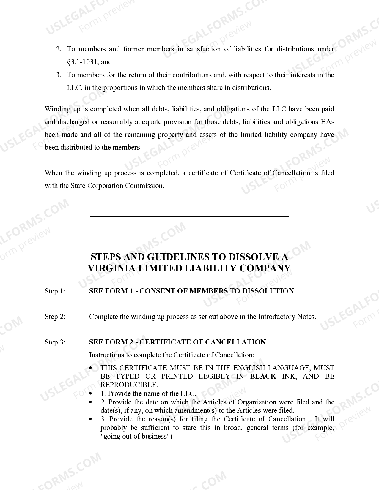 Virginia Dissolution Package to Dissolve Limited Liability Company LLC ...