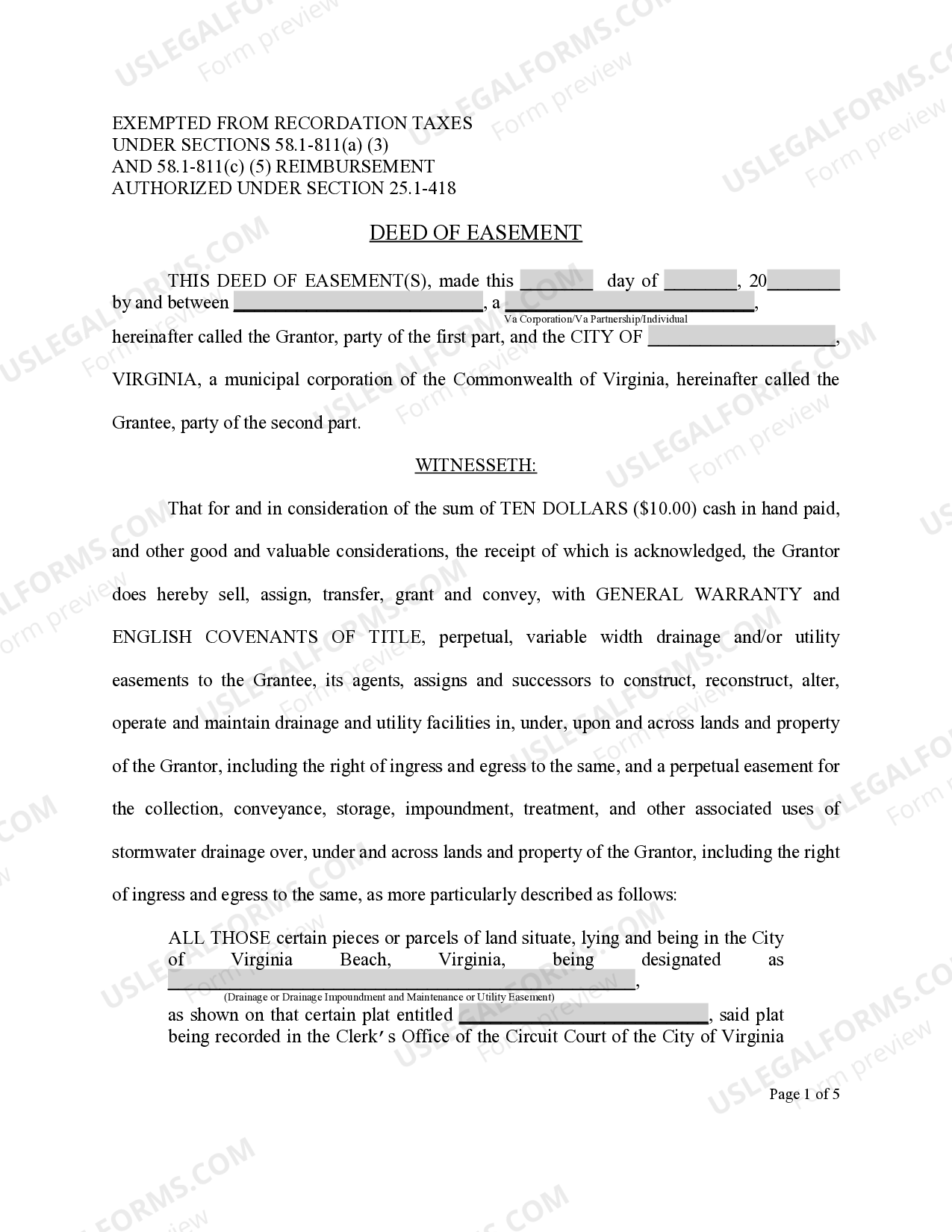 Virginia Deed of Easement | US Legal Forms