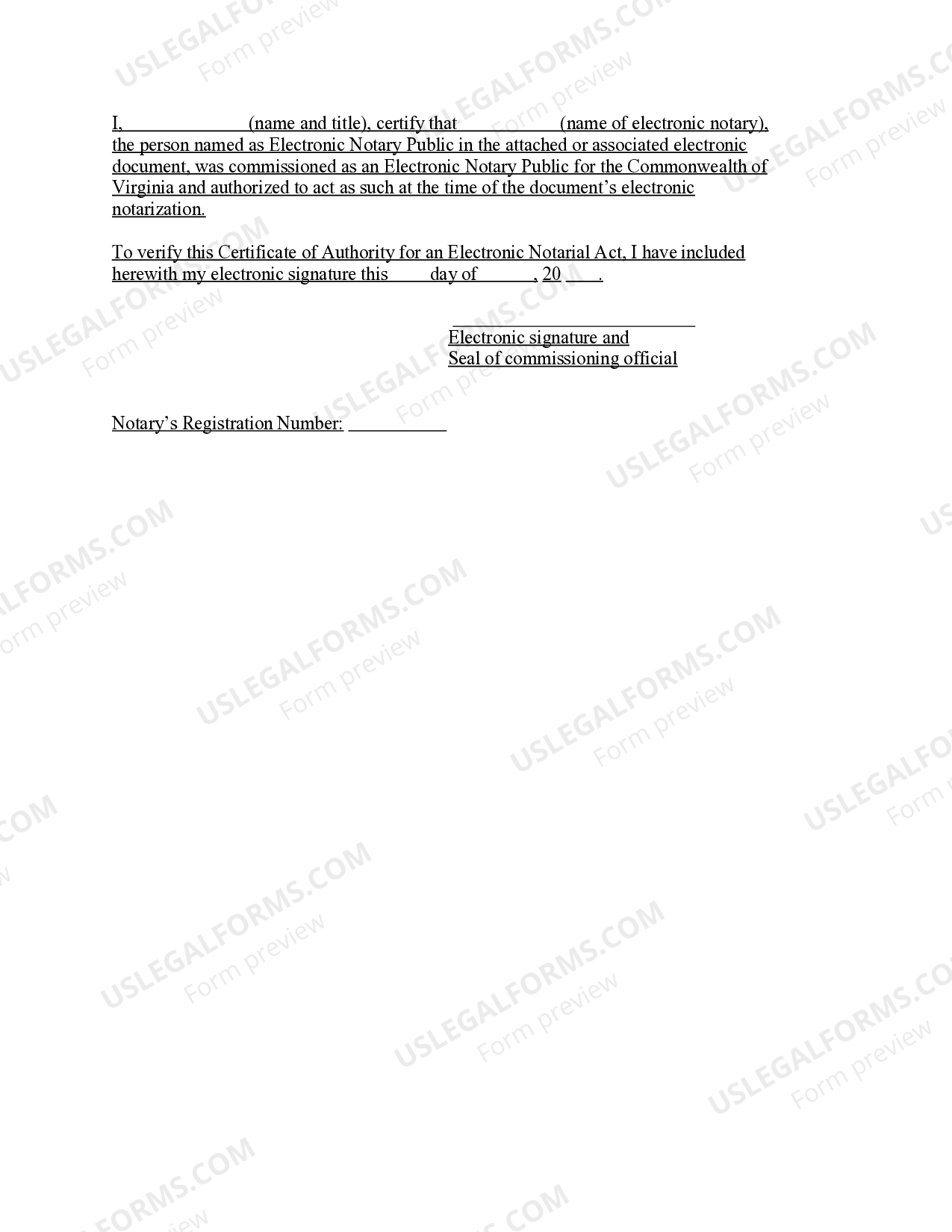 Virginia Acknowledgment of Authority for an Electronic Notarial Act ...