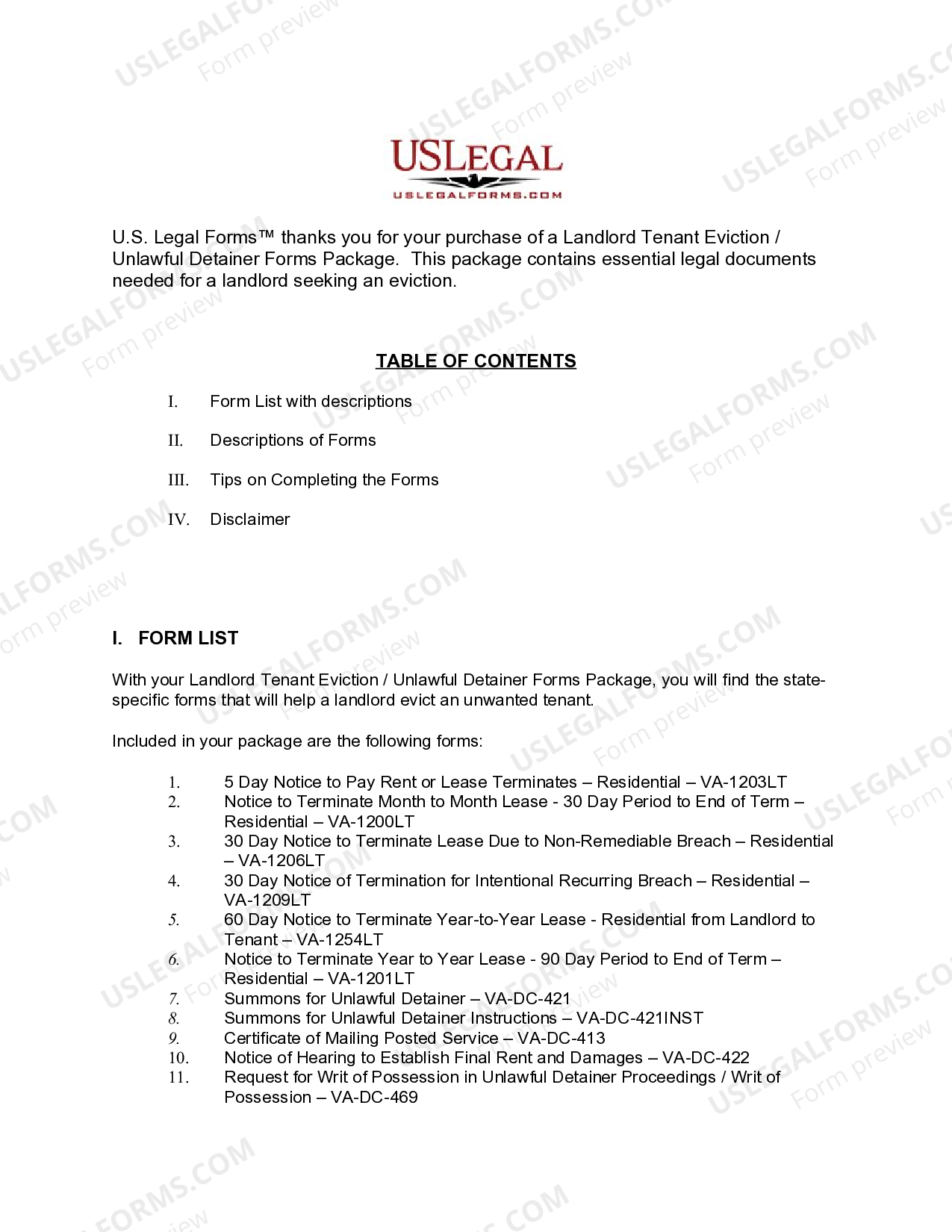 Virginia Landlord Tenant Eviction / Unlawful Detainer Forms Package - Landlord Tenant Eviction ...