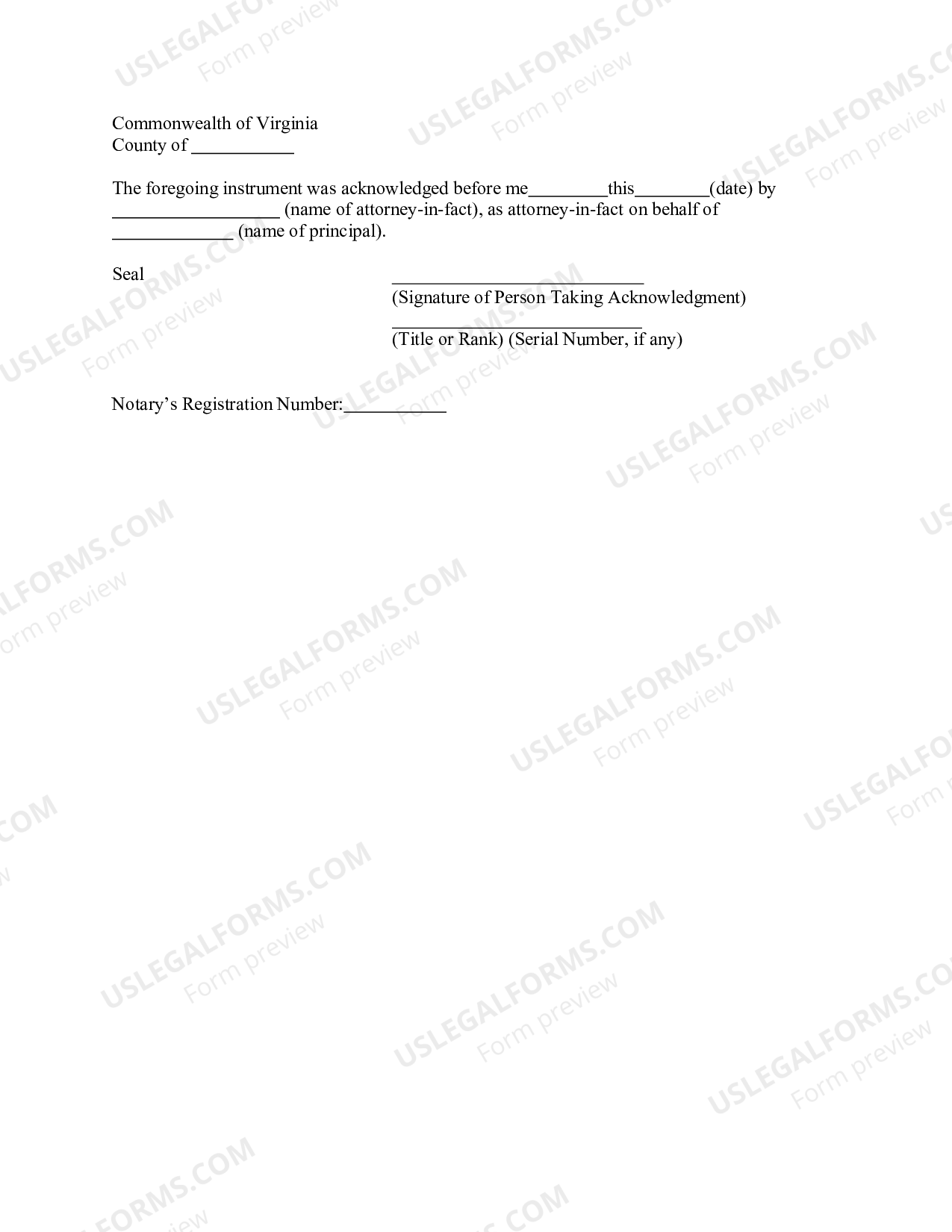 Virginia Acknowledgment for an individual acting as principal by an ...