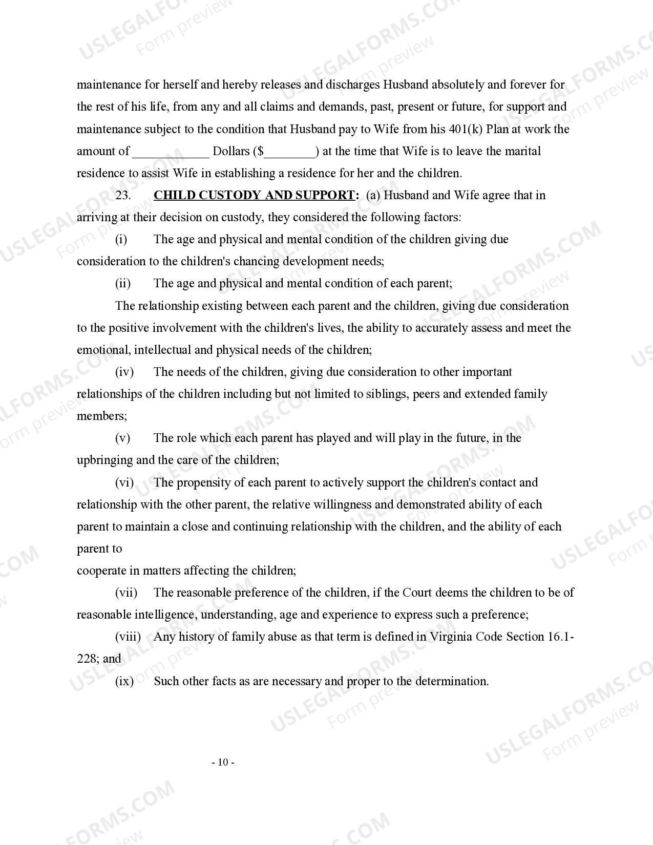 Virginia Marital Separation Agreement - Separation Agreement Template ...