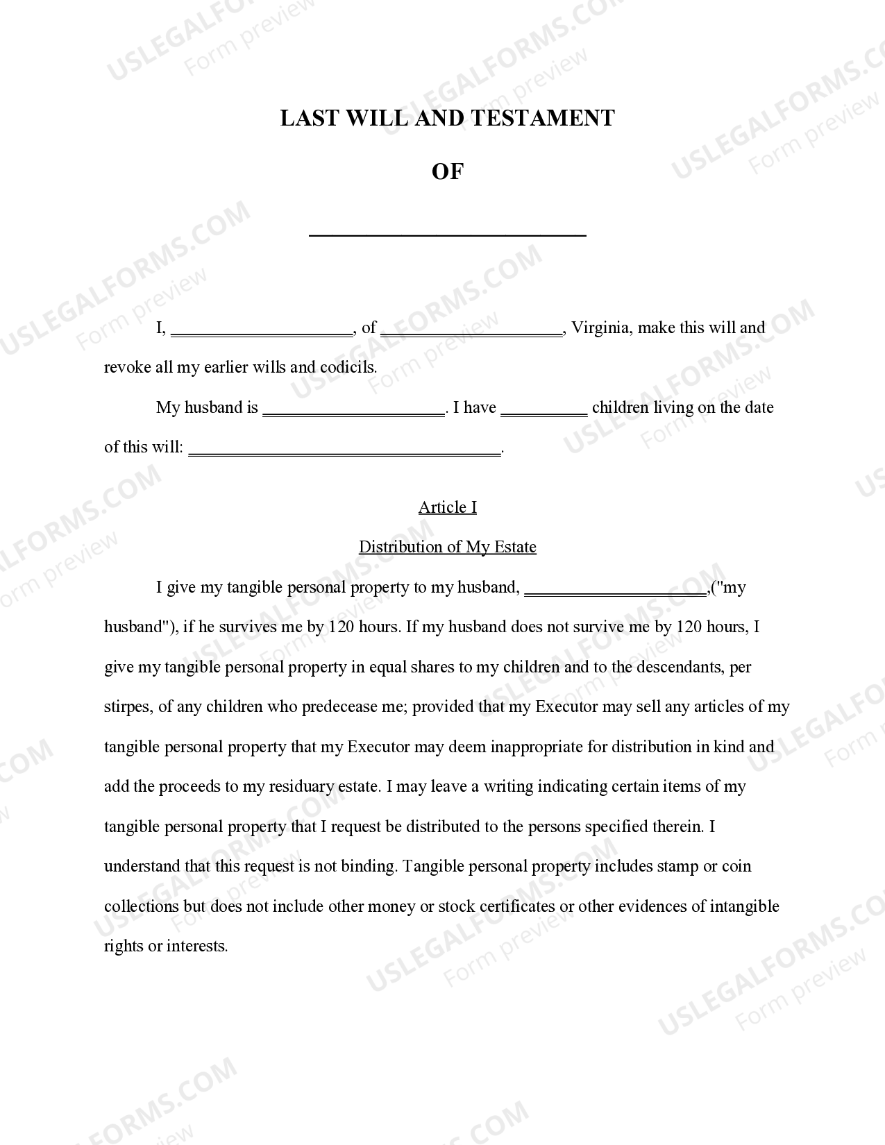 Virginia Last Will and Testament for Wife - Last Will And Testament ...