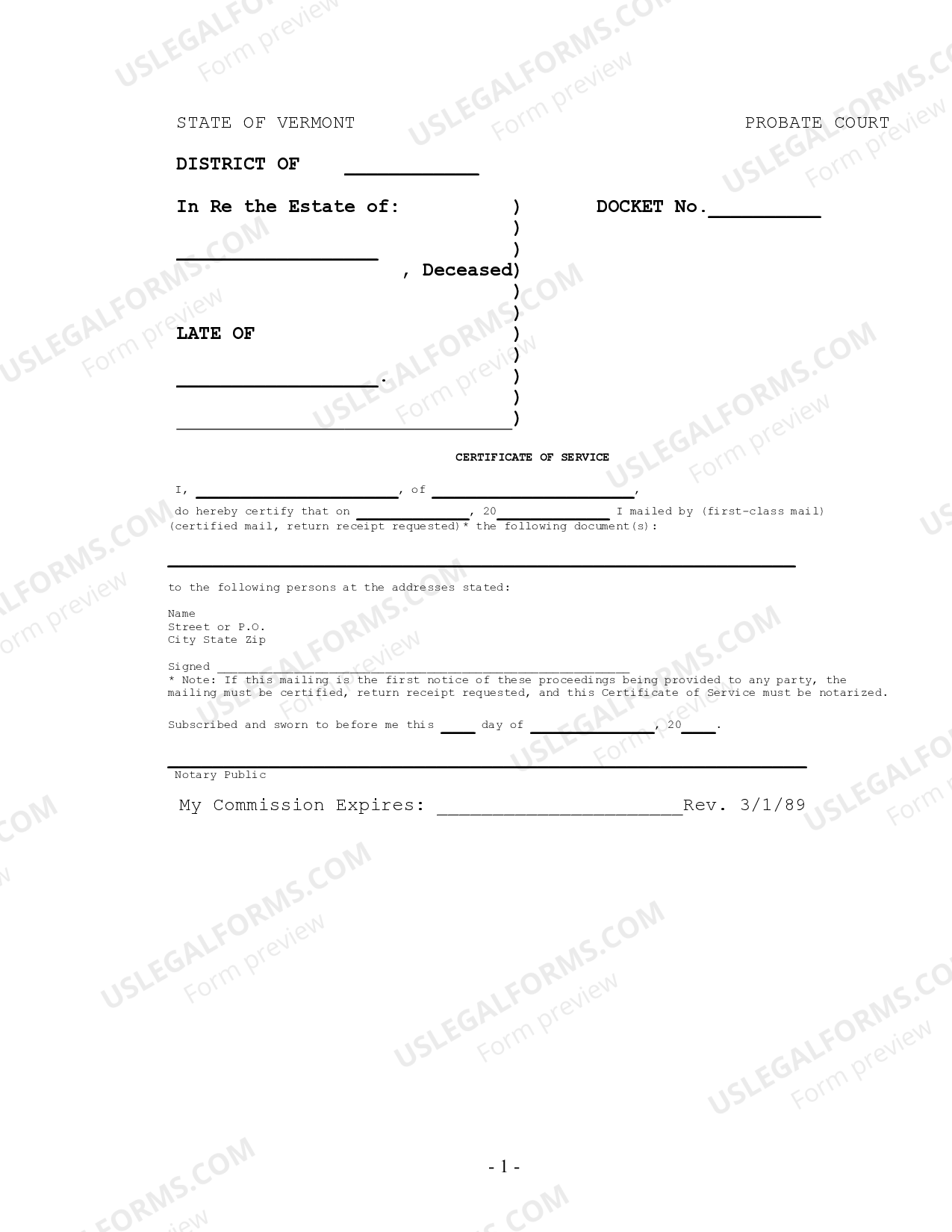 Vermont Certificate of Service - Certificate Service | US Legal Forms