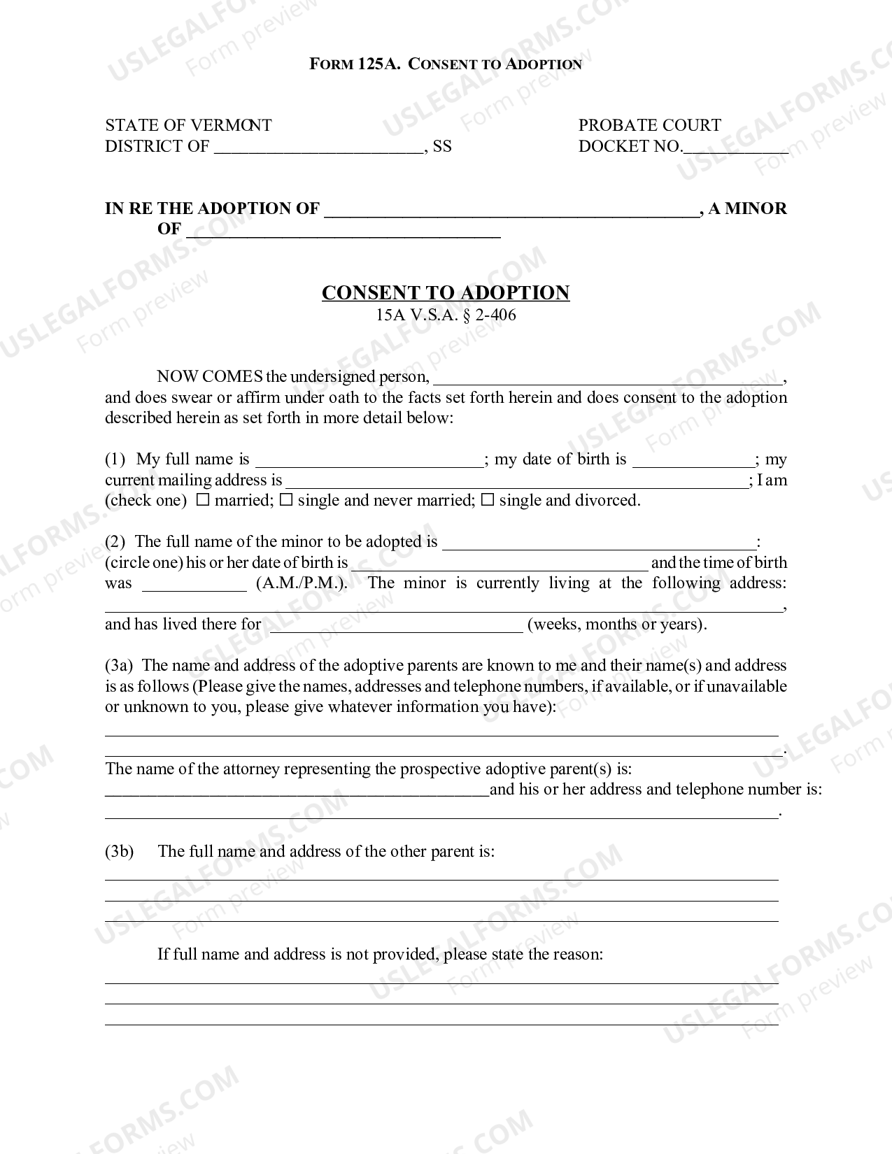 Vermont Consent to Adoption | US Legal Forms