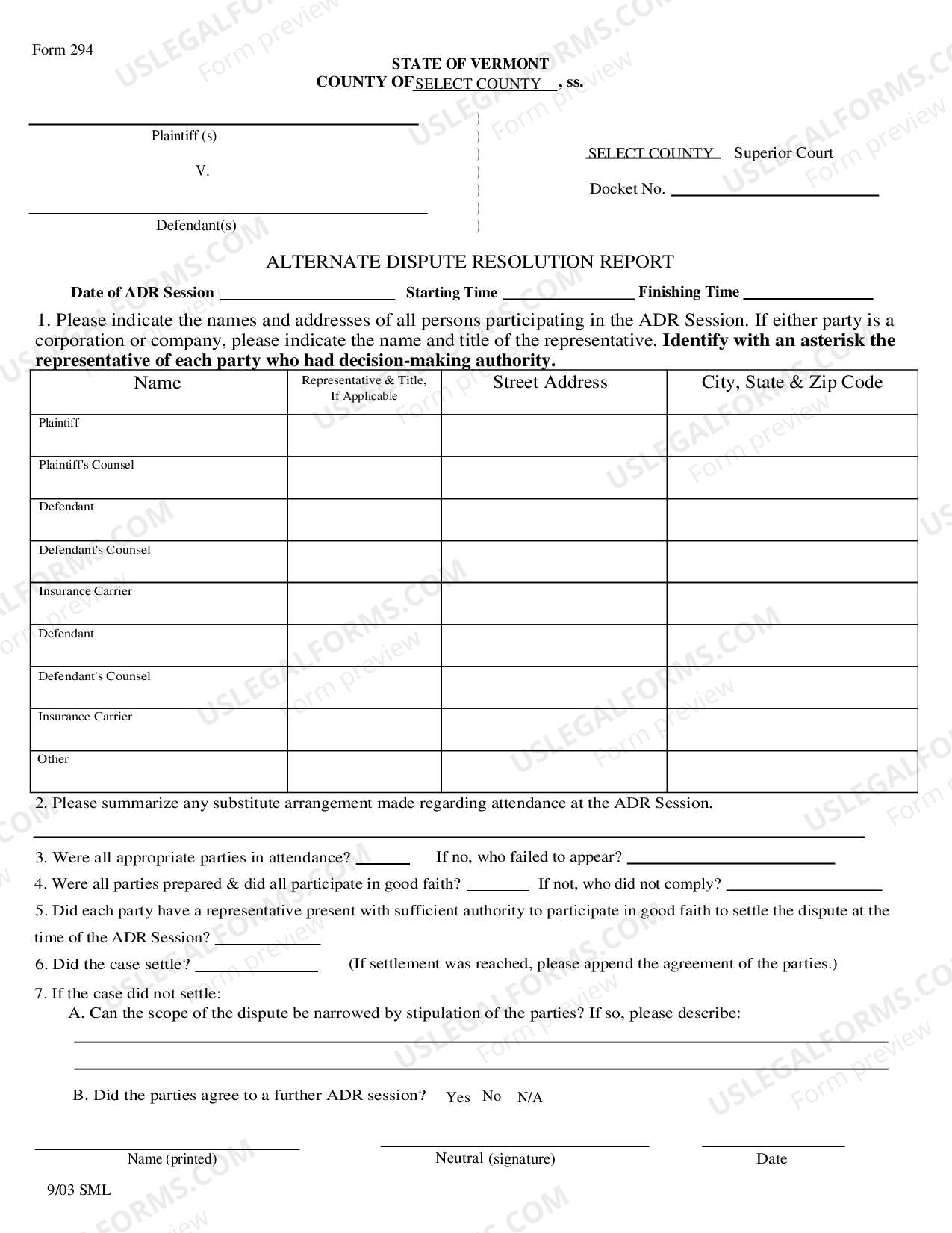 Vermont Alternate Dispute Resolution Report | US Legal Forms