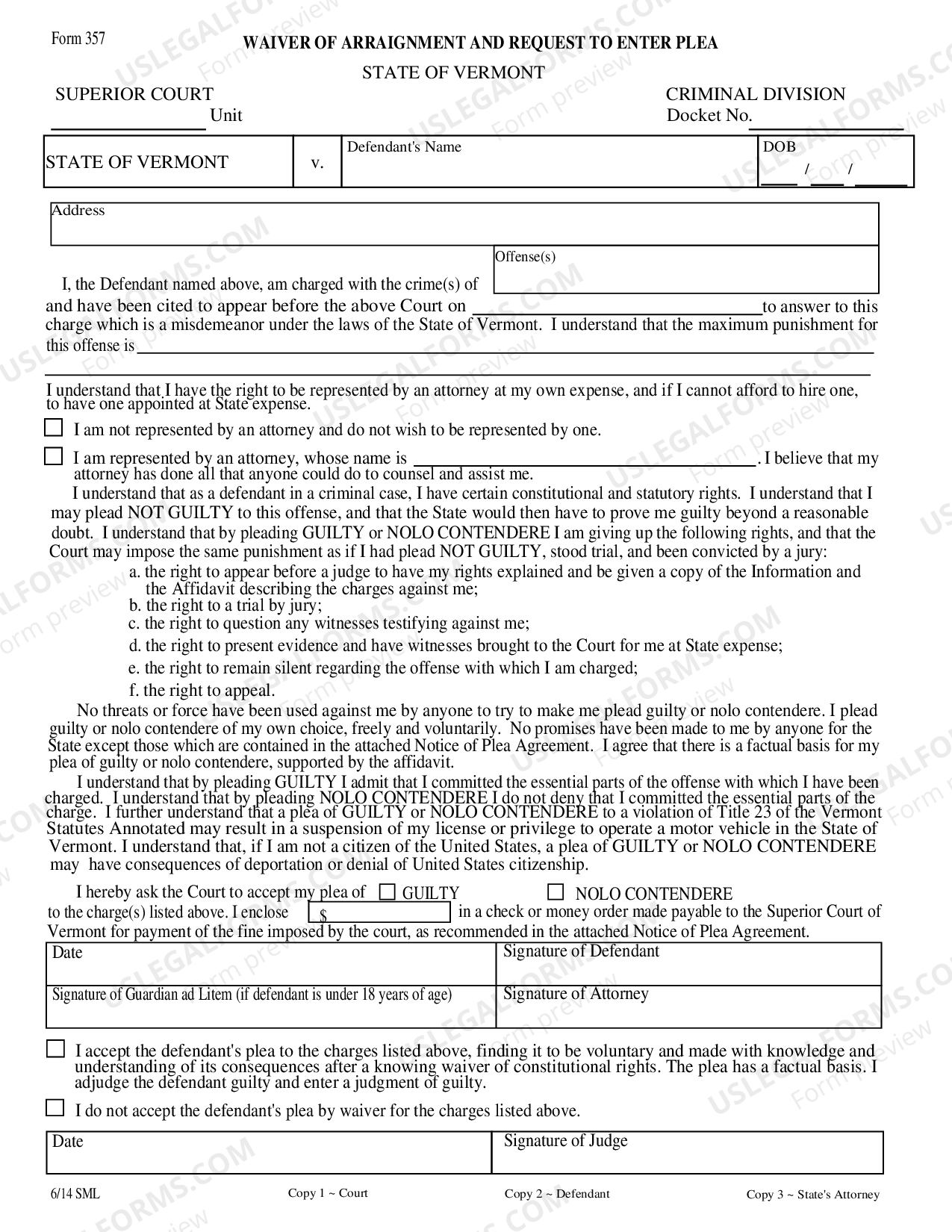 Vermont Waiver of Arraignment | US Legal Forms
