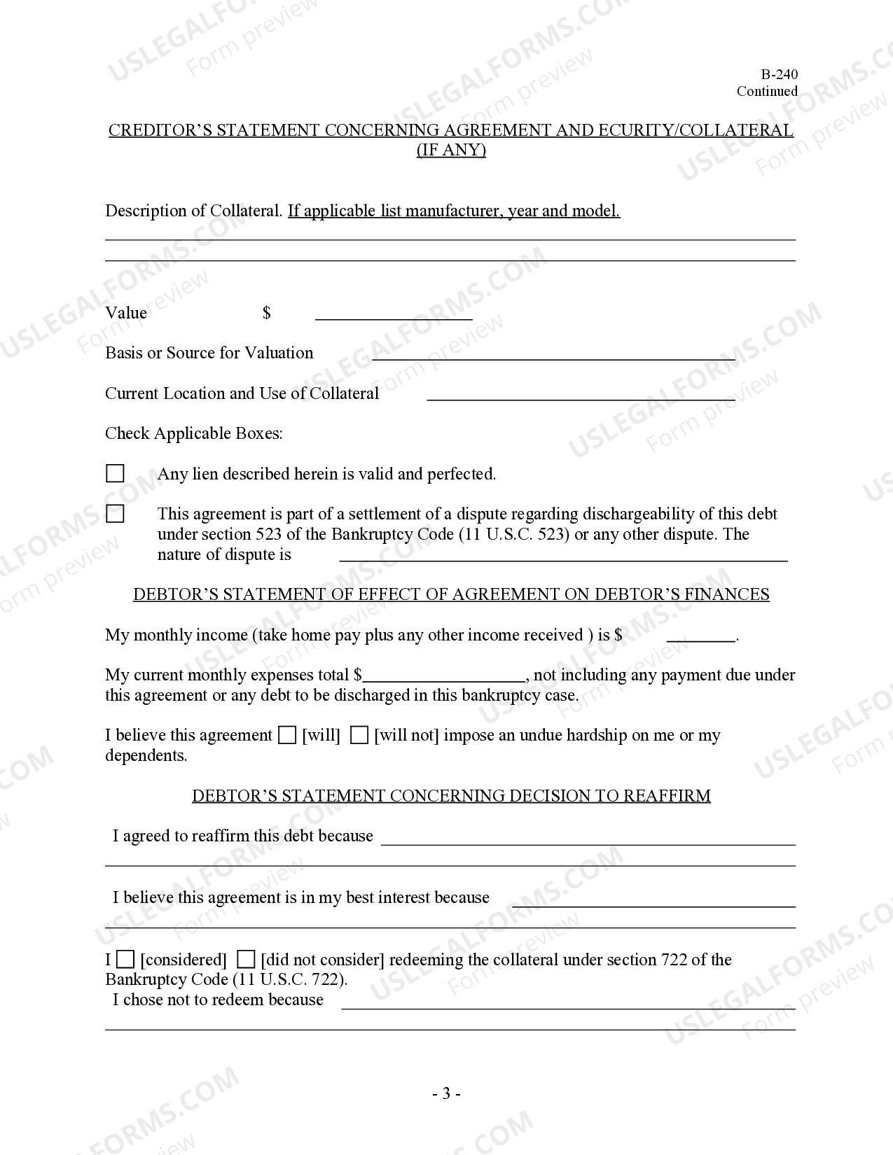 Vermont Reaffirmation Agreement | US Legal Forms