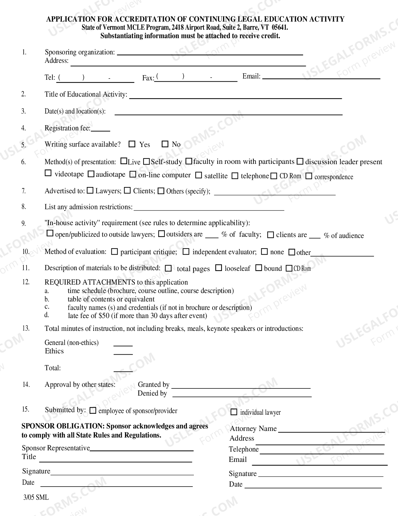 Vermont Application for Accreditation of CLE Activity | US Legal Forms
