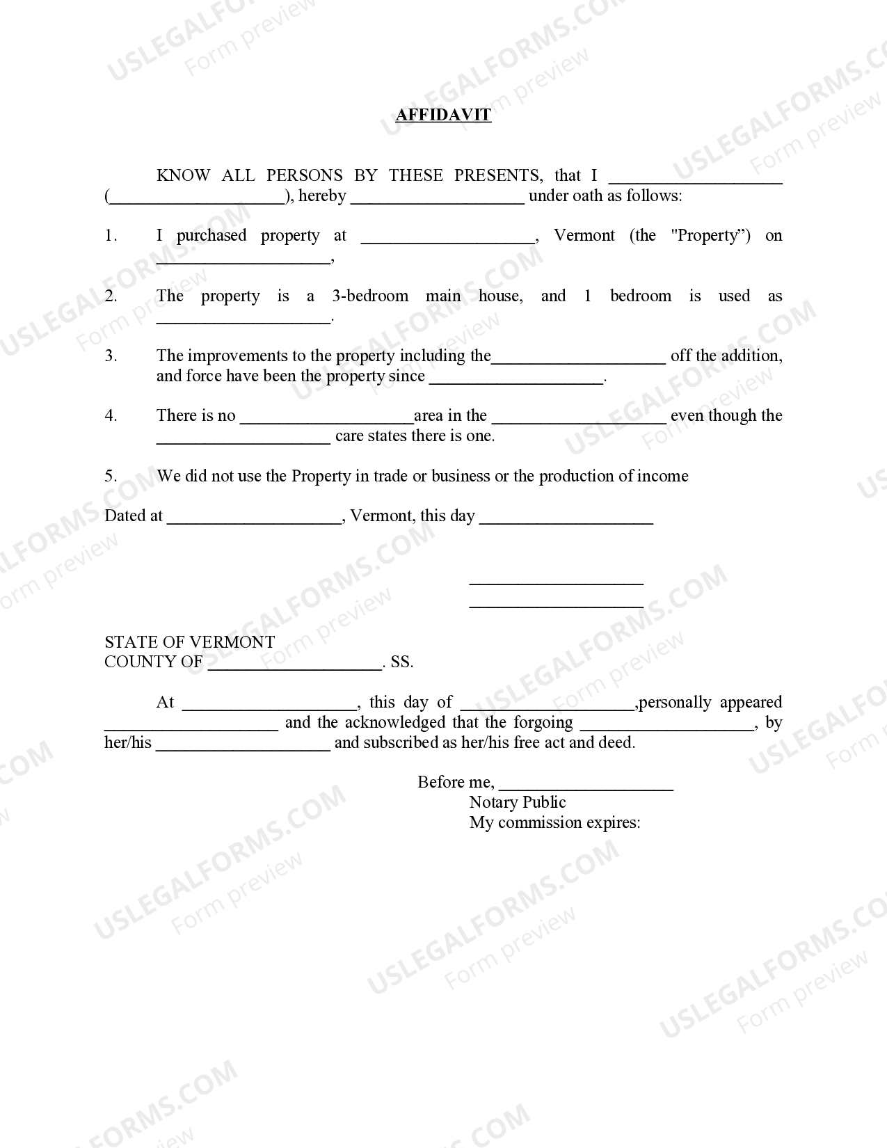 Vermont Affidavit for Real Property | US Legal Forms