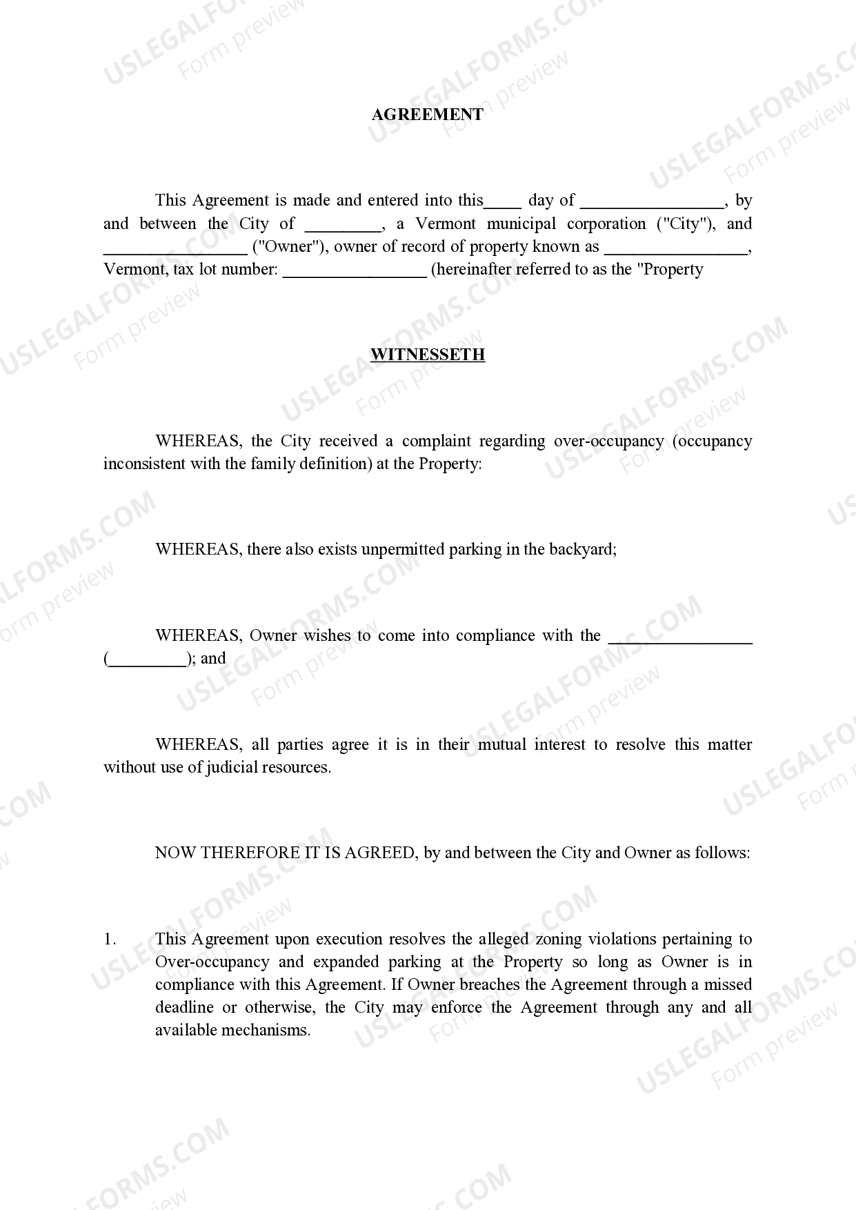 Vermont Agreement for Zoning Violations | US Legal Forms