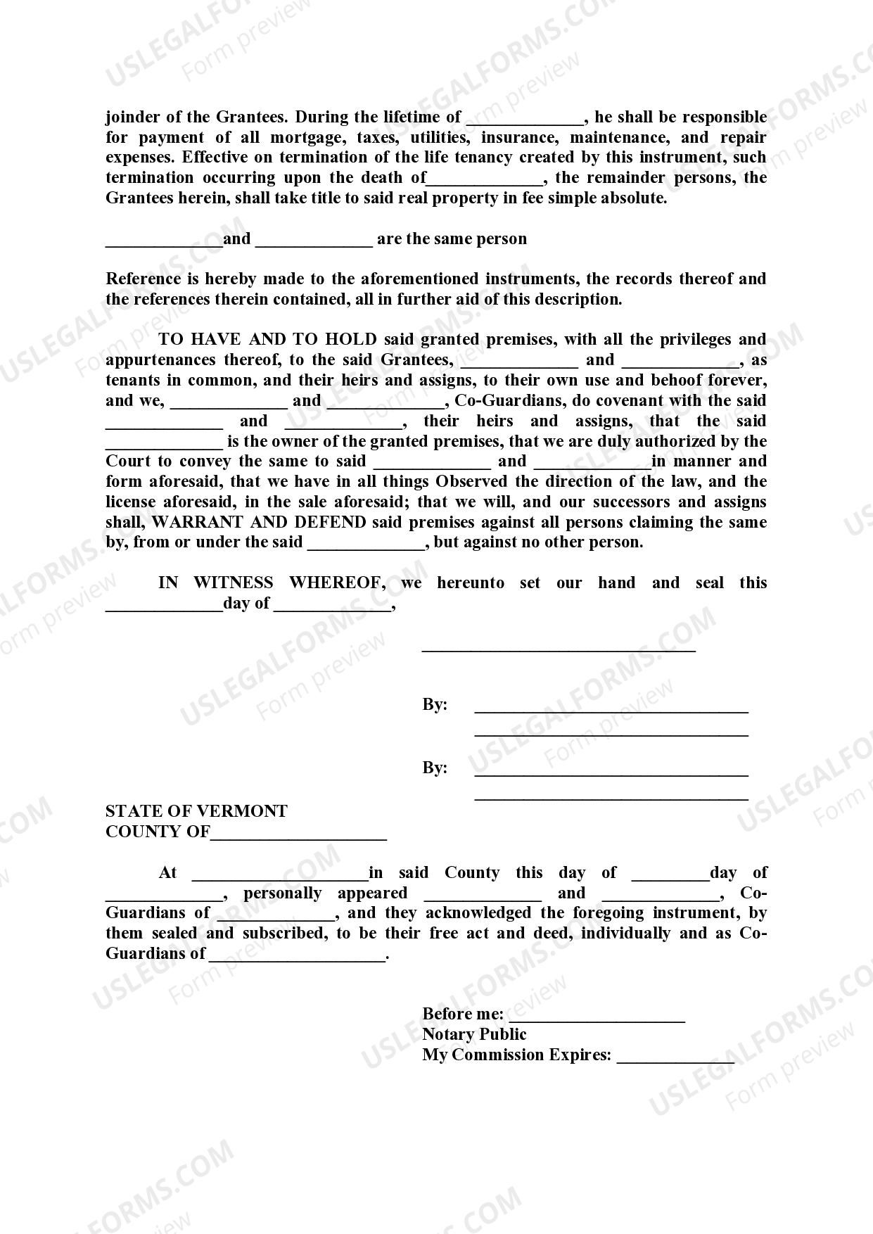 Vermont Guardians' Deed | US Legal Forms