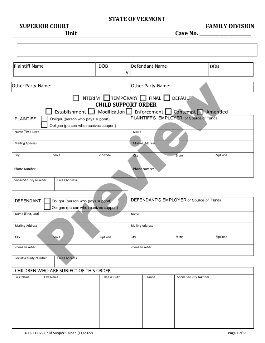 Child Support In Vermont Formula US Legal Forms
