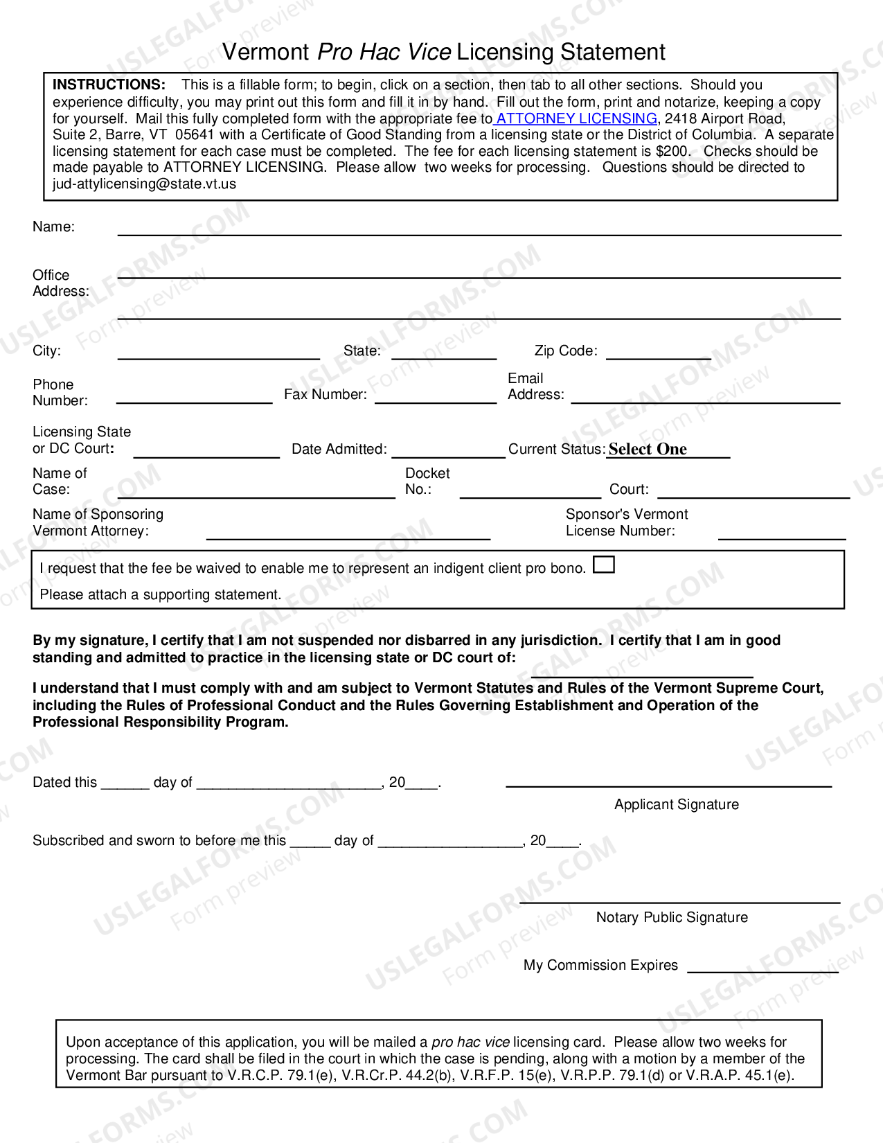 Vermont Application for Pro Hac Vice | US Legal Forms