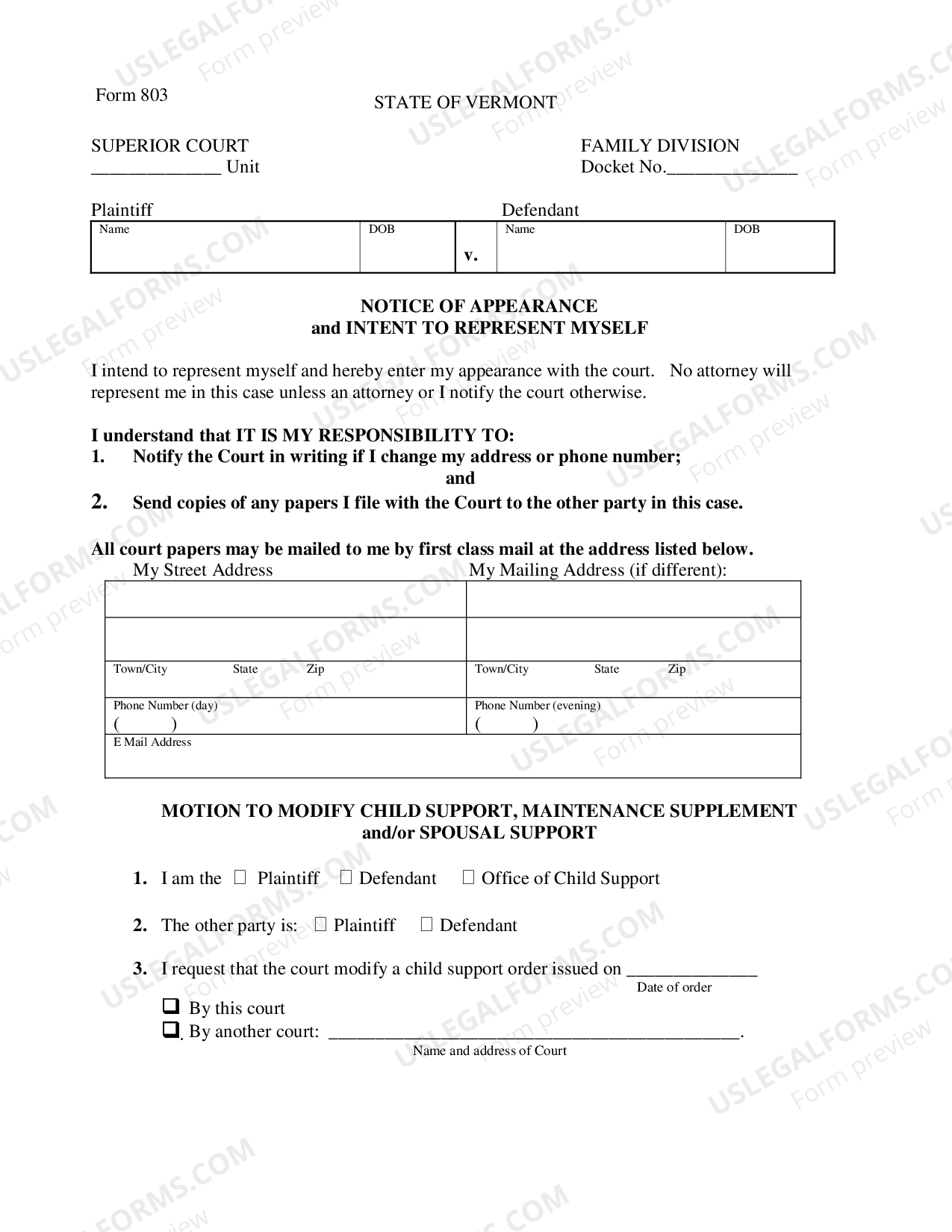 Vermont Petition to Modify Child Support | US Legal Forms